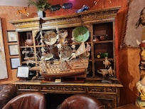 Wooden ship with misc items