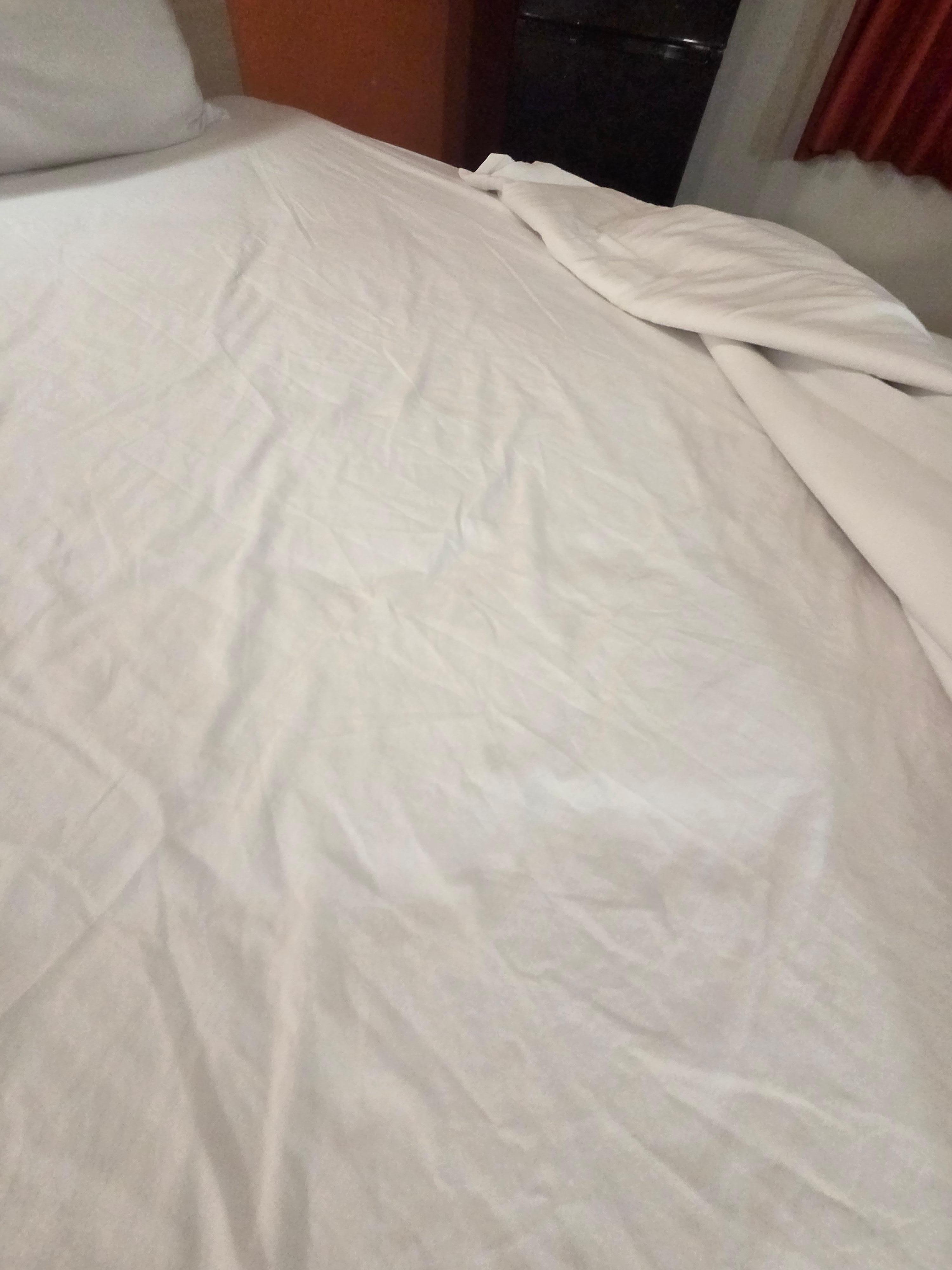 Nasty fluid stains and hairs on dirty sheets