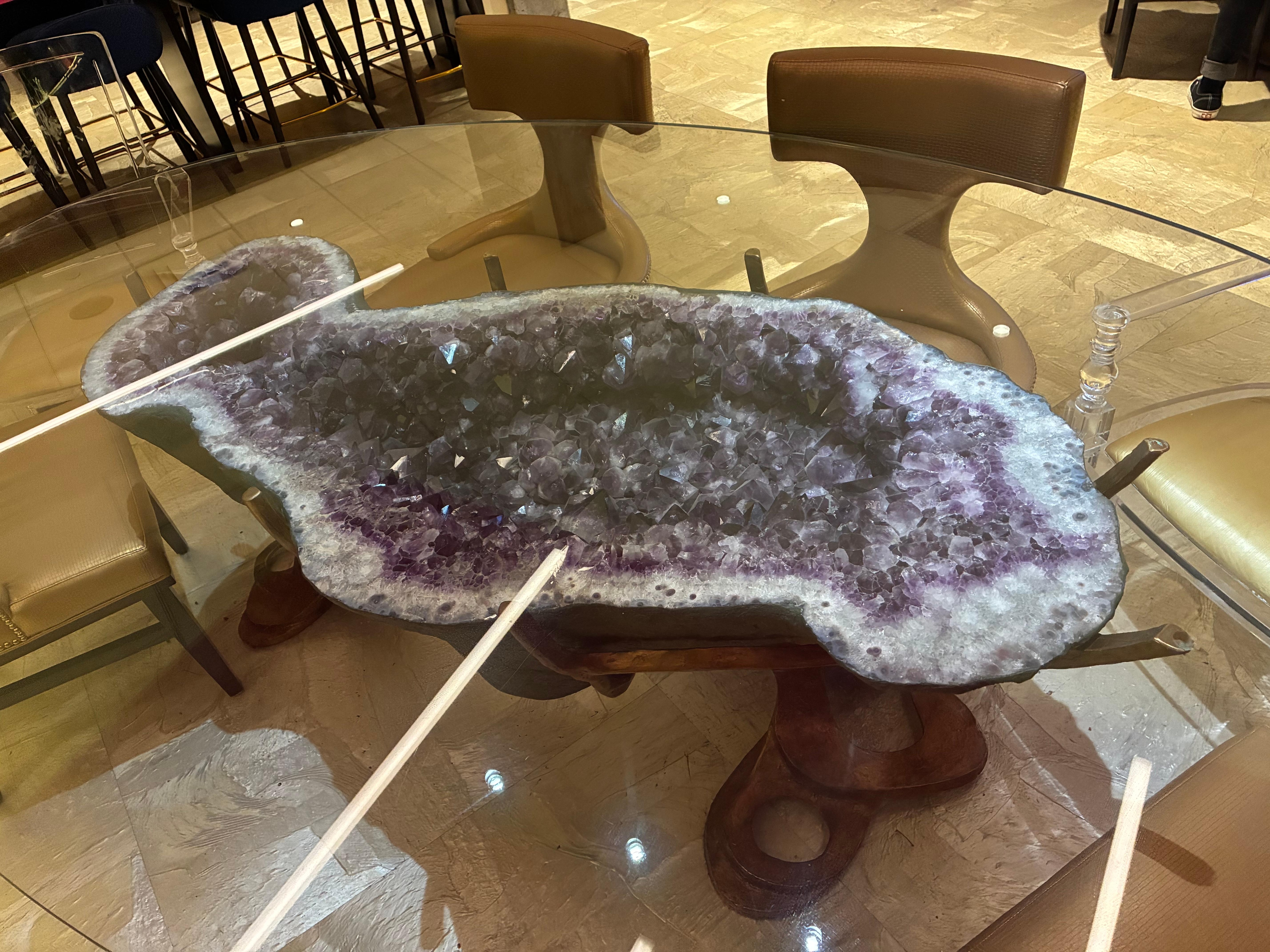 Giant amethyst geode table in the dining room