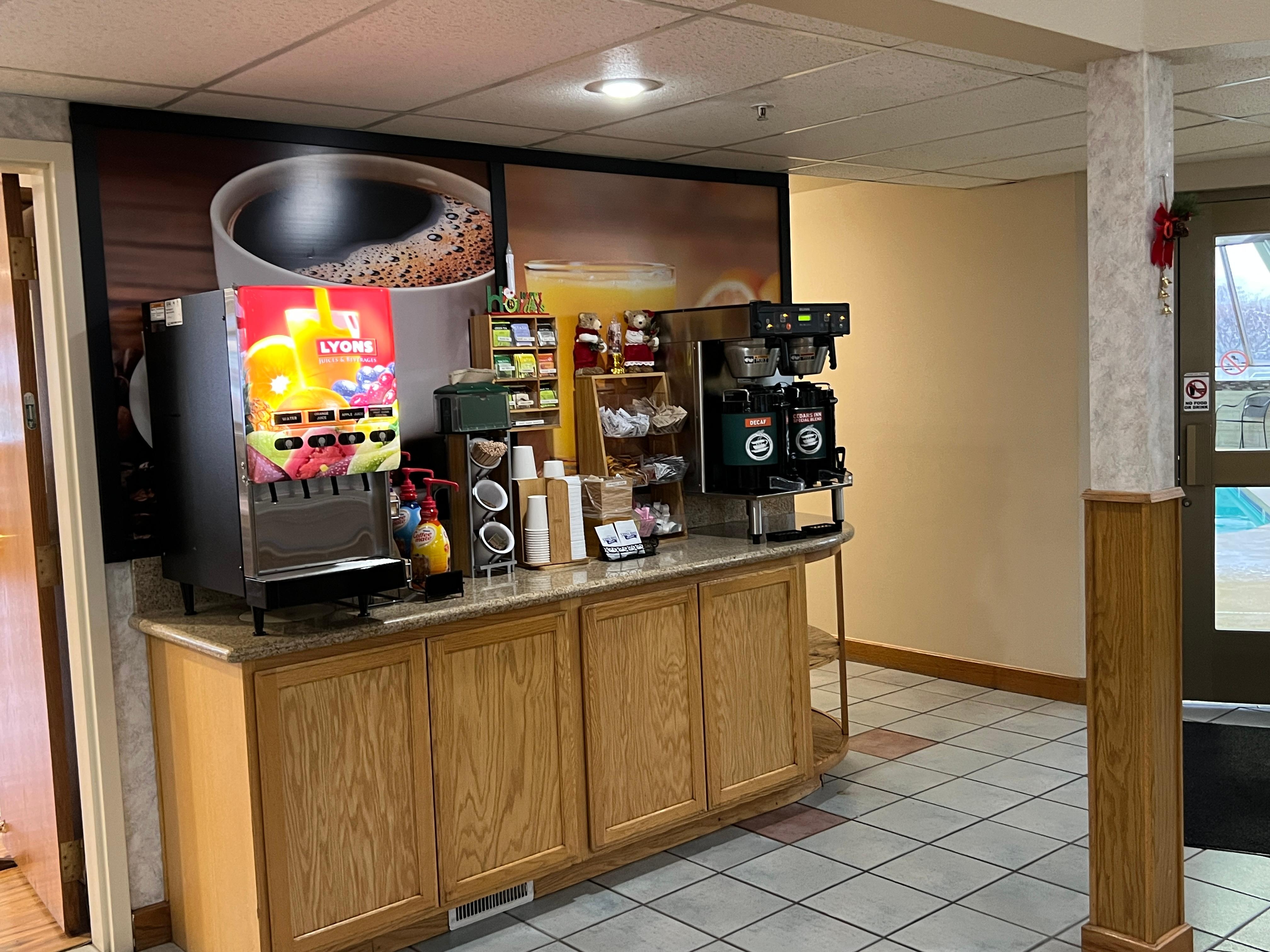 Many choices for drinks, including milk and teas 