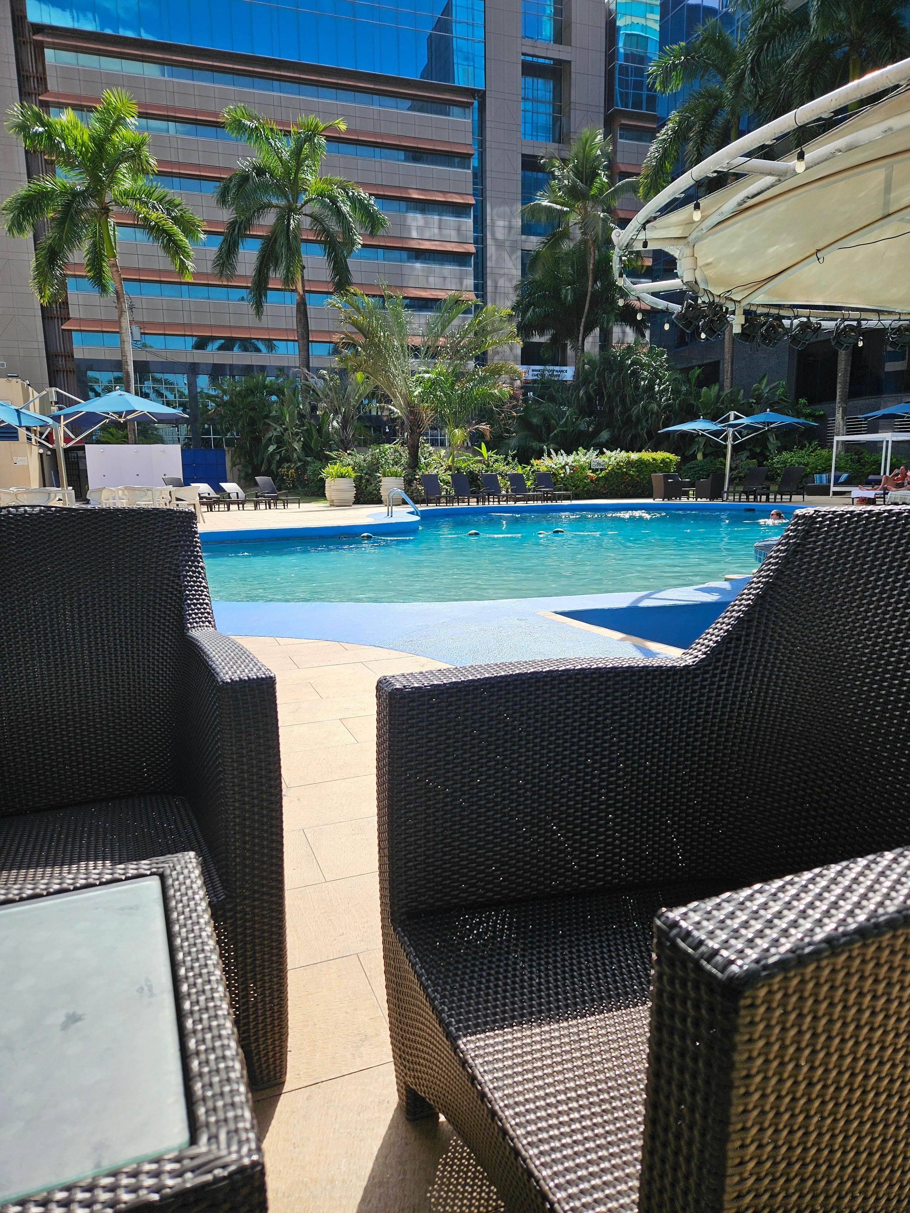 Relaxing by the pool.