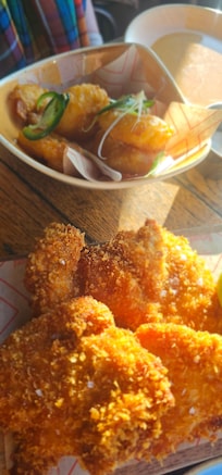 Lunch chicken and battered prawns