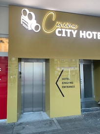 The hotel entrance is via this elevator.