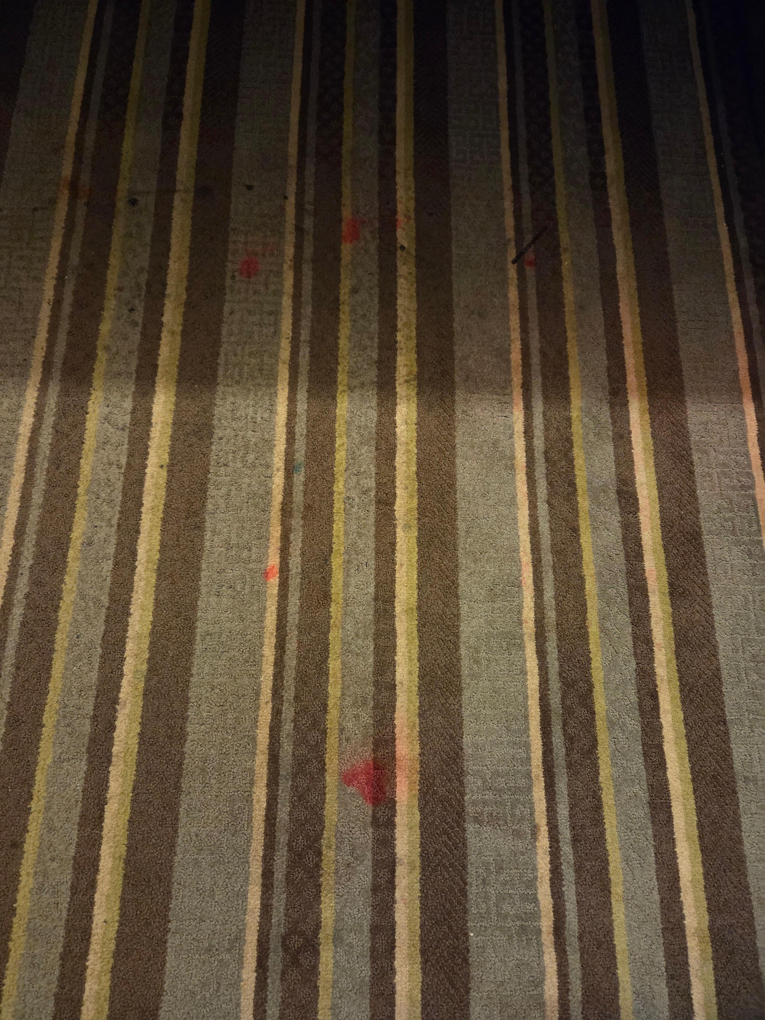 Stains and burn marks on the rug