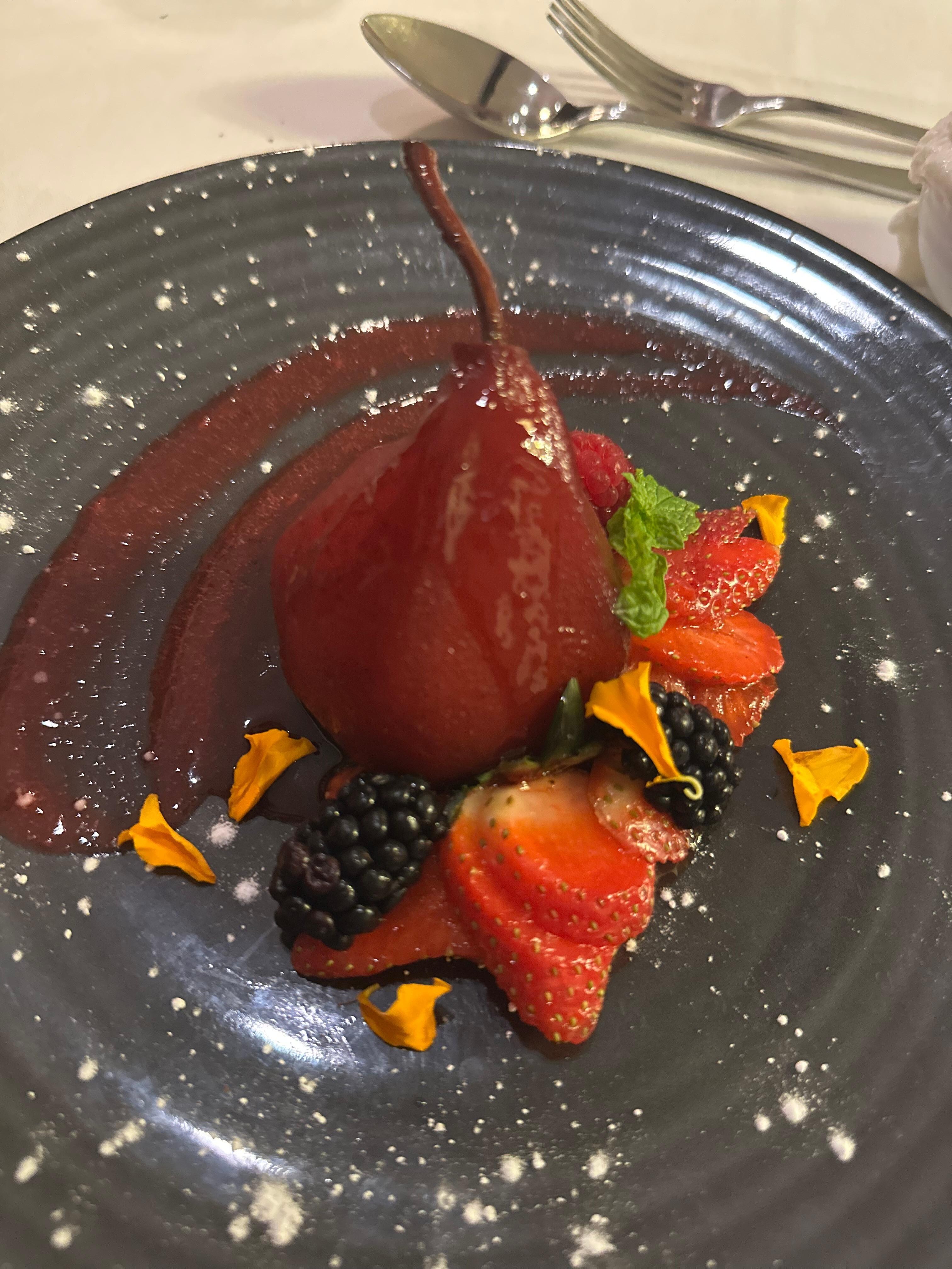 My poached pear dessert to top off a delicious dinner 