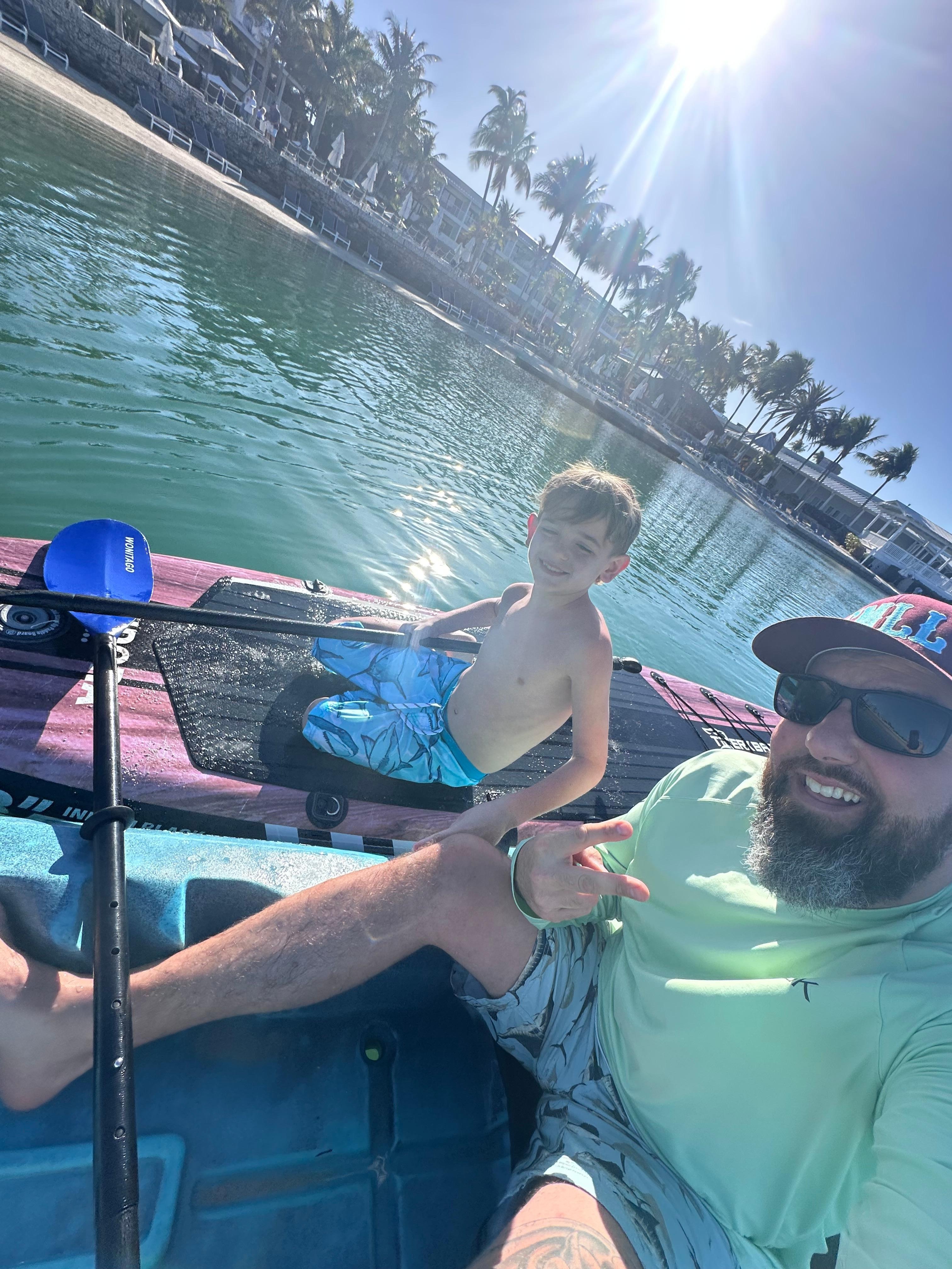 Paddling around the lagoon with my son