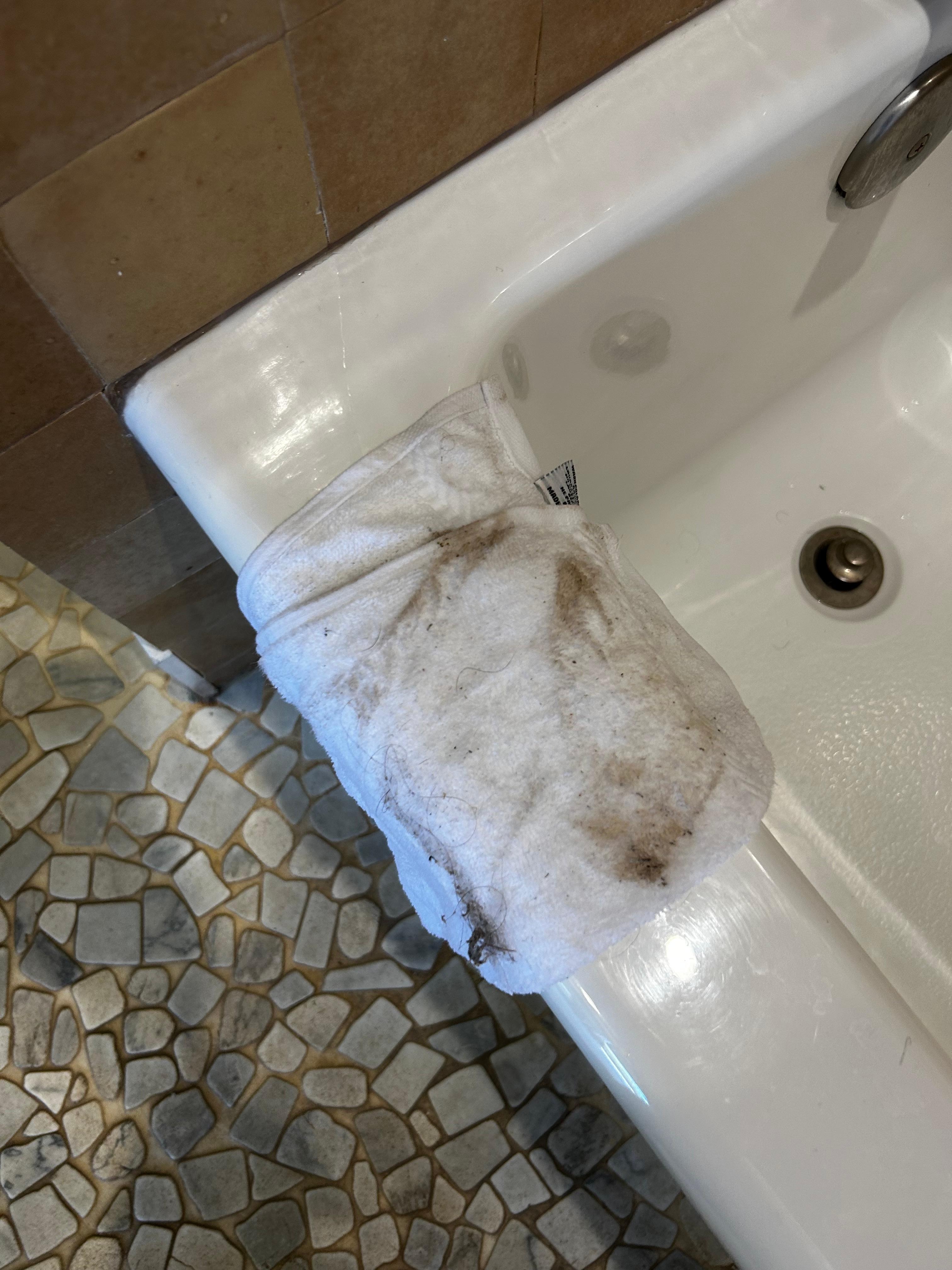 My daughter didn’t get the shower curtain lined up and this is what I got when I just mopped up some soapy water that had splashed out of the shower