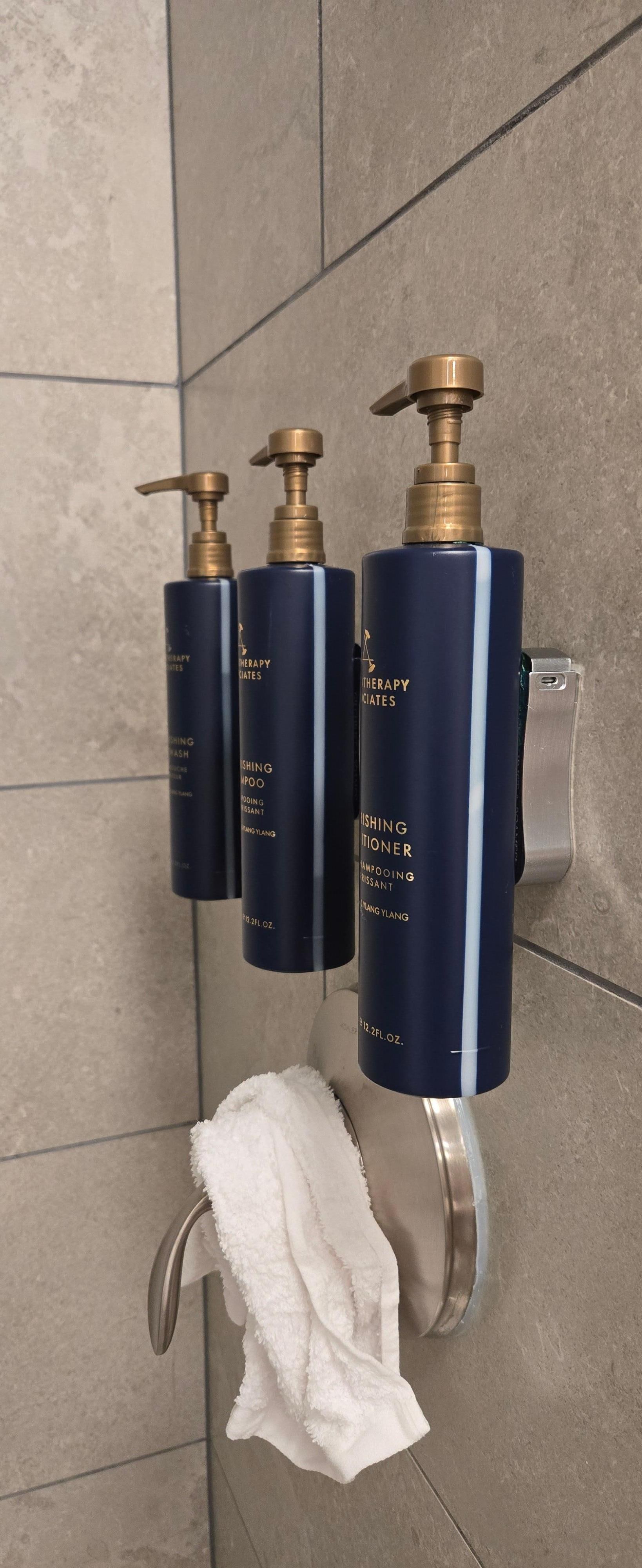 The shower accessories are designed so one can see when they need replenishment- so finding out mid shower that one is empty is not something you should have to be dealing with 