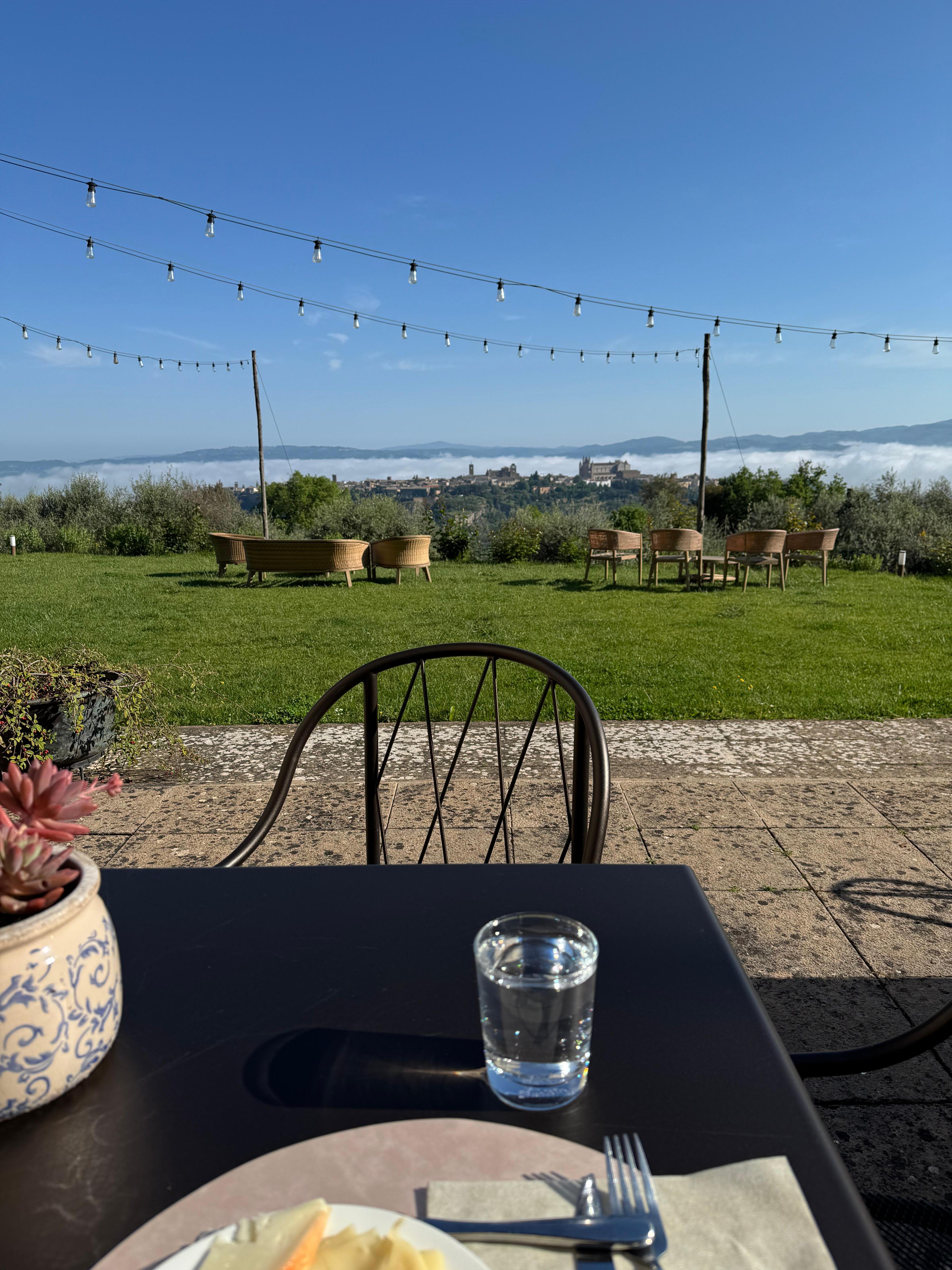 View from outdoor breakfast table