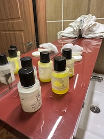 Complimentary bottles not replaced, still from previous guests. When we asked to get replacement, they wanted to give us another room over simply replacing it to begin with.