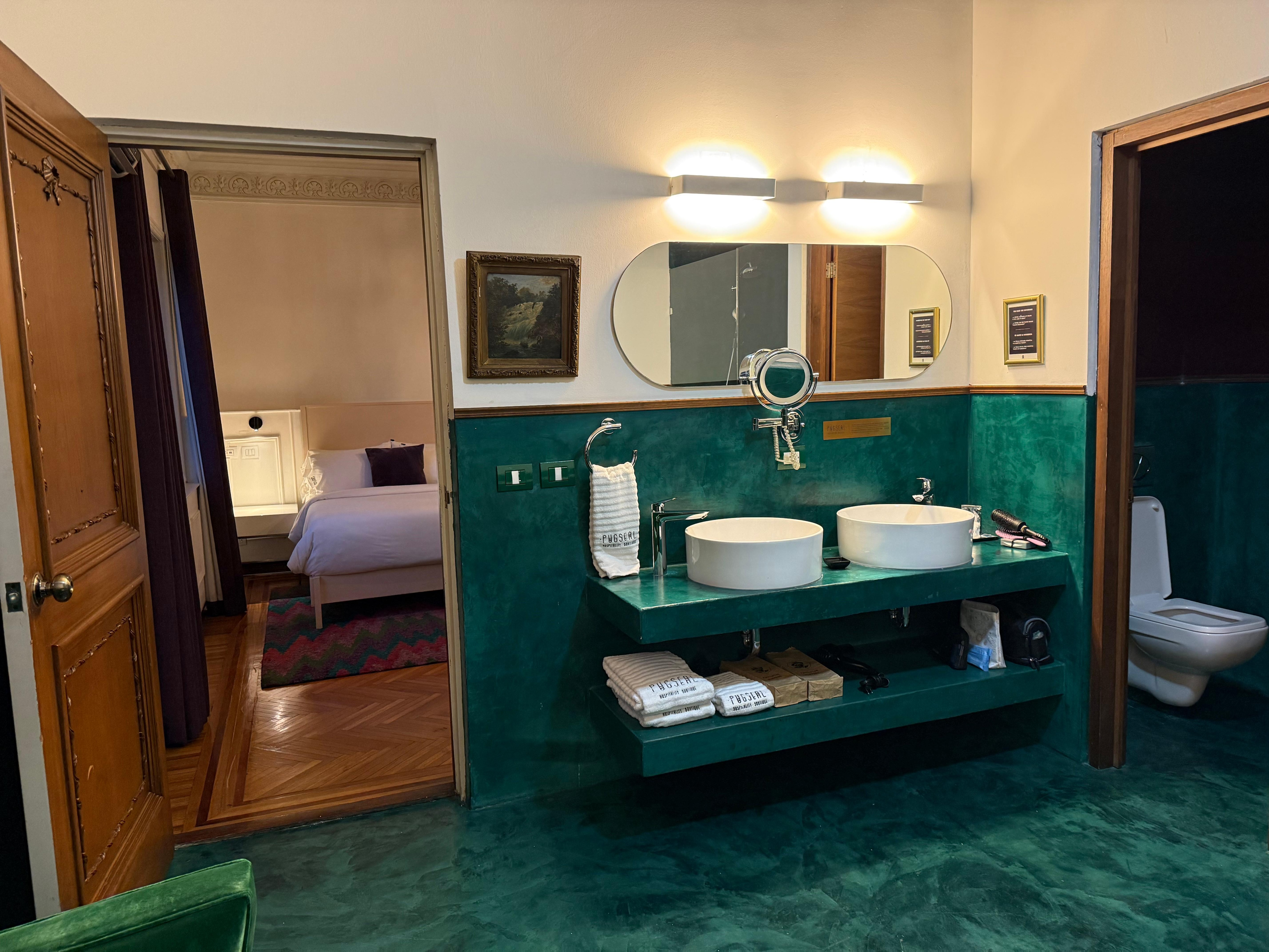 Bathroom, spacious with tub, shower and double sink basins