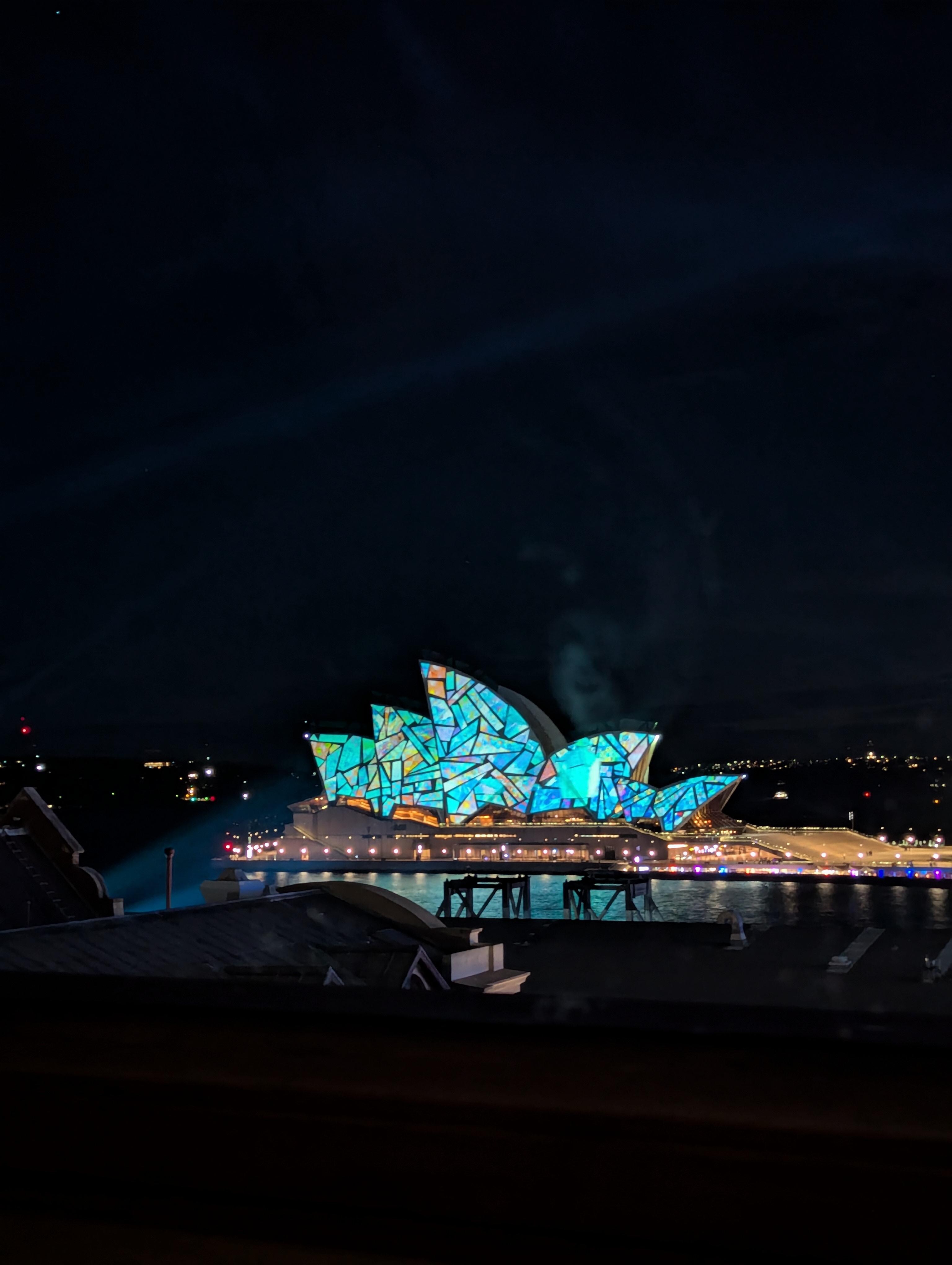 Got lucky with timing and was there for vivid sydney. View from the couch in the room. Room #610