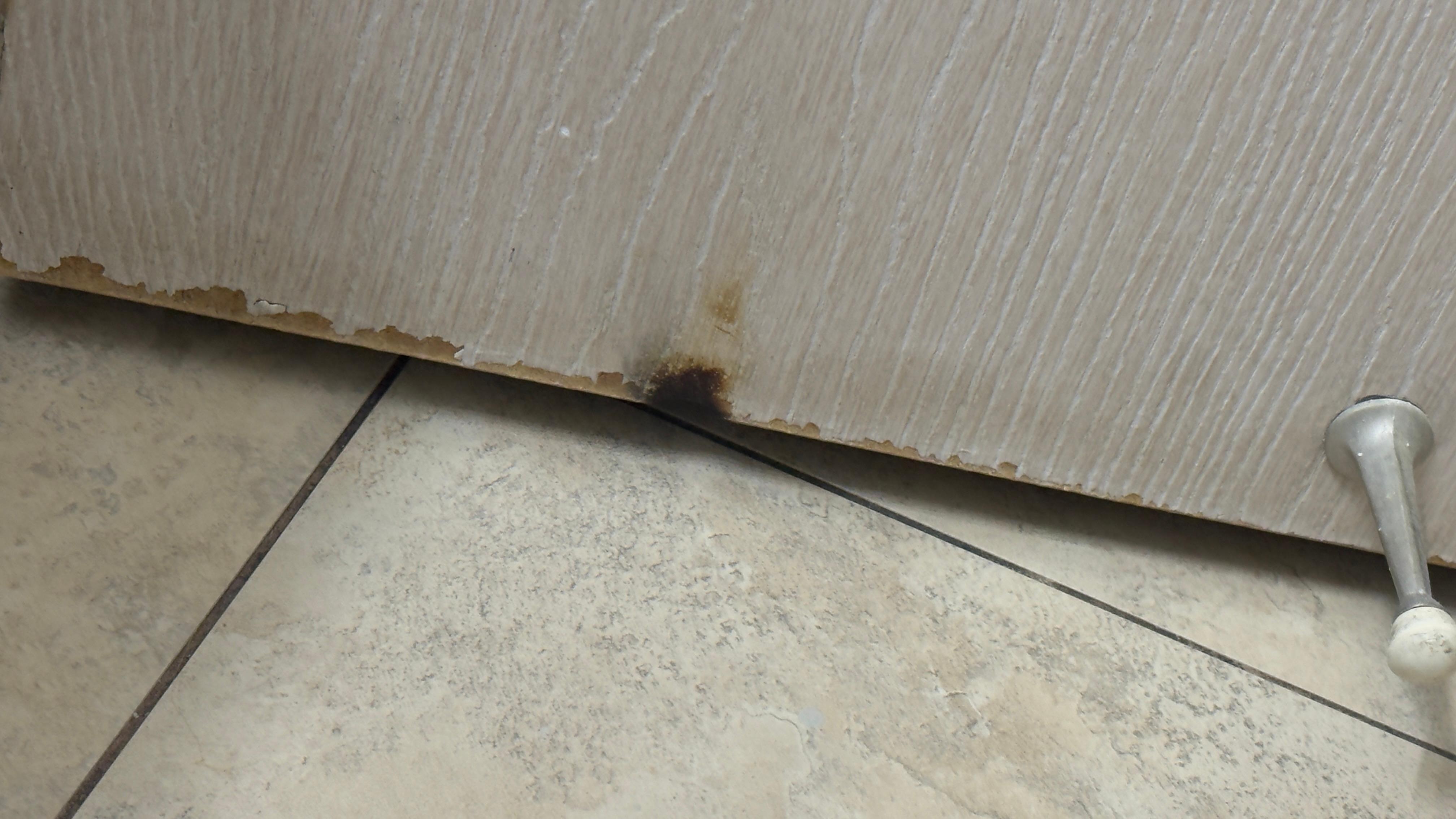 Bathroom door looks like it was caught on fire