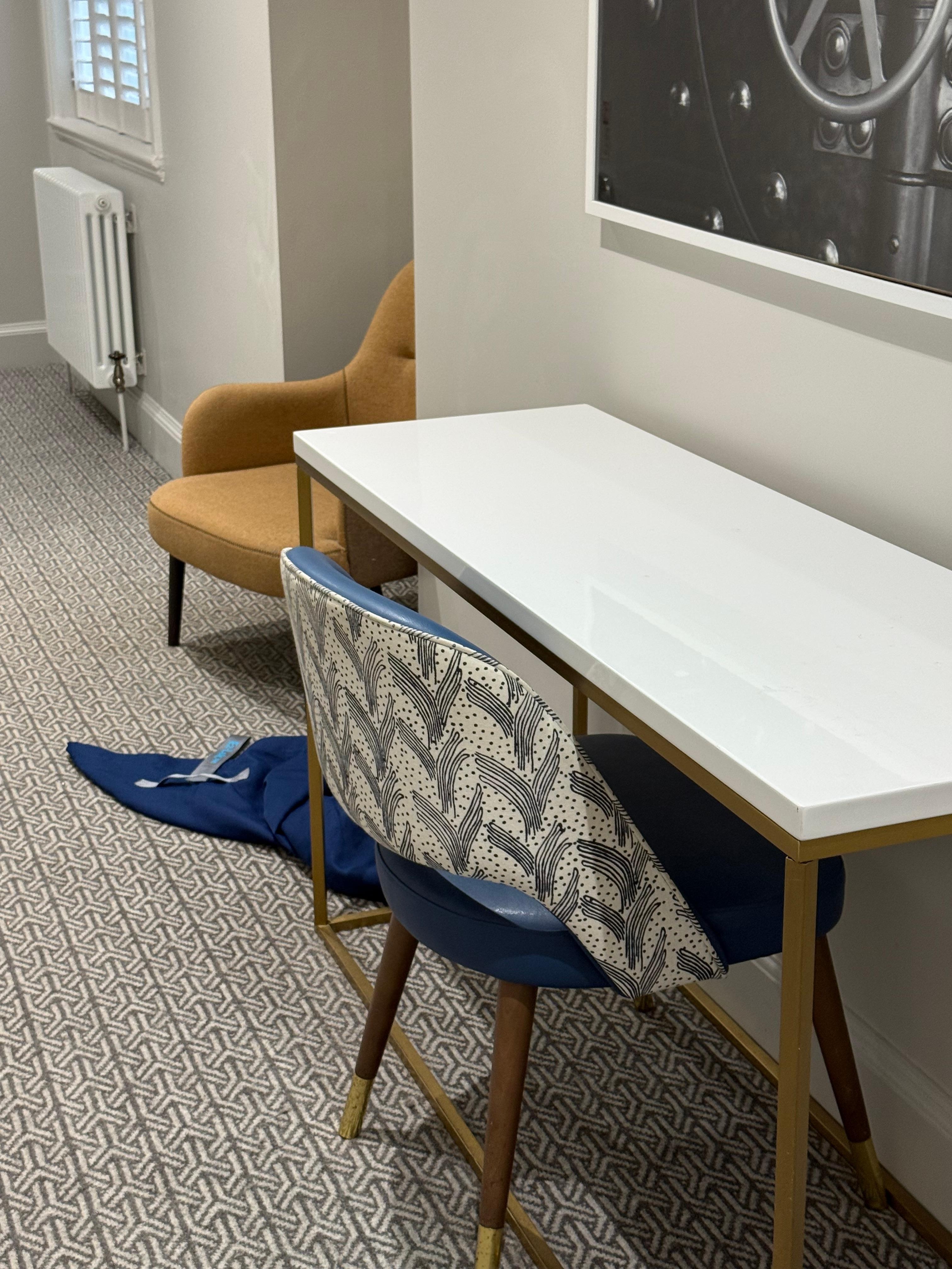 Hallway is narrow and filled with random furniture and cleaning and maintenance items. Every morning and afternoon. 