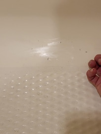 Soap scum grime easily scratched off, it was thick