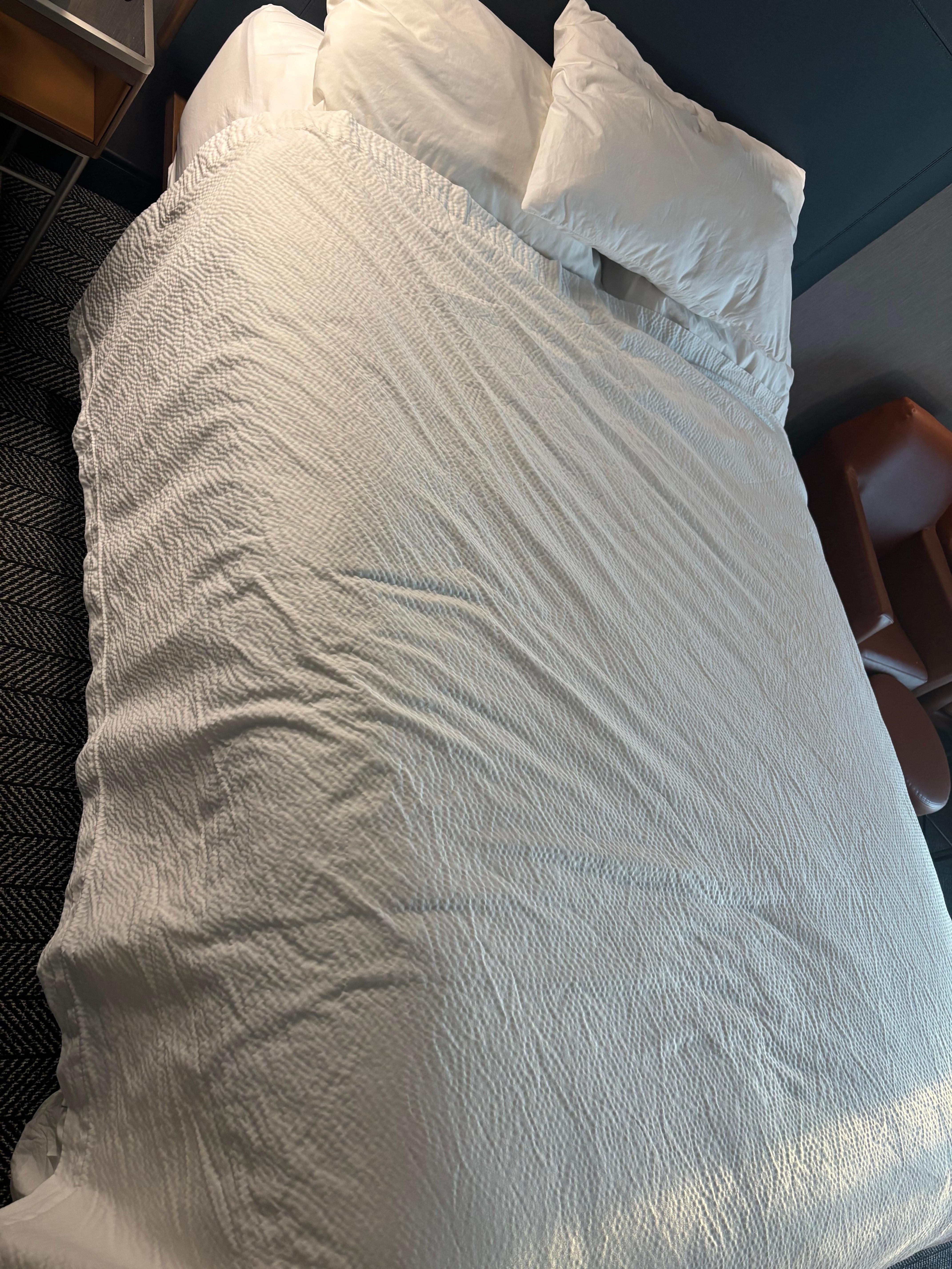 I returned Thursday evening and this is how house keeping made the bed up. Really?!!!