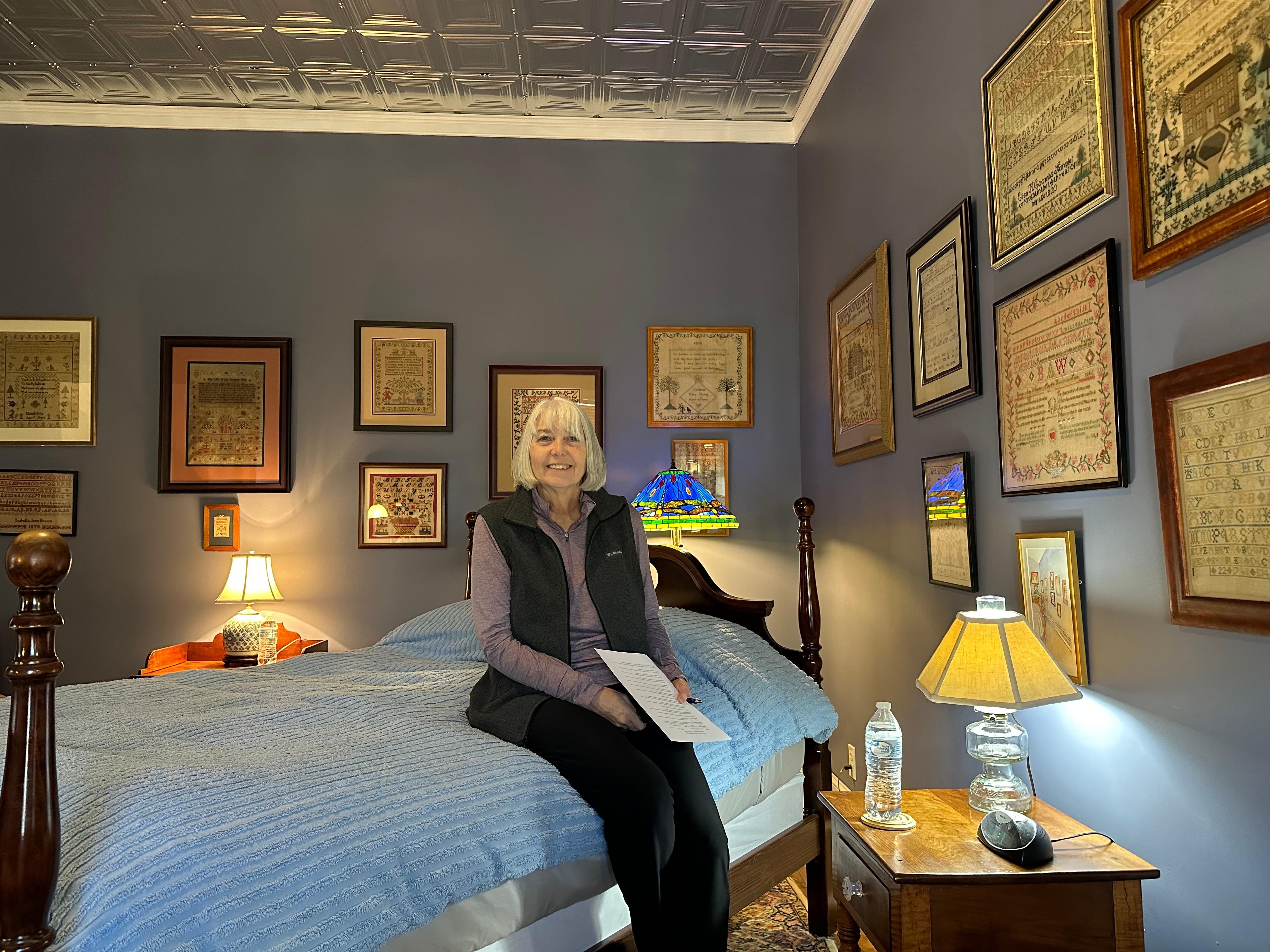 The Lincoln Room, with framed cross-stitch from 1729.