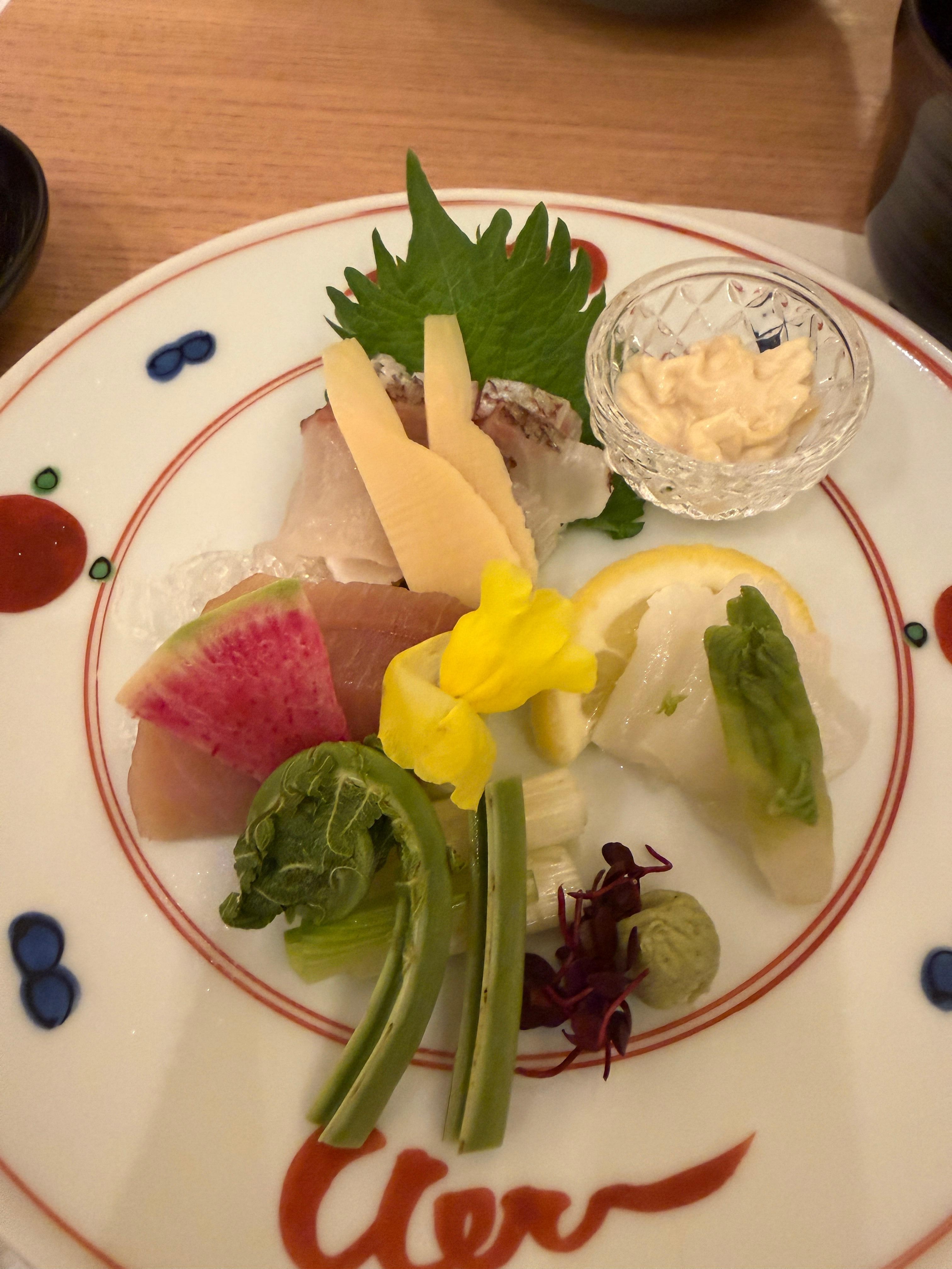 晚餐的生魚片很新鮮