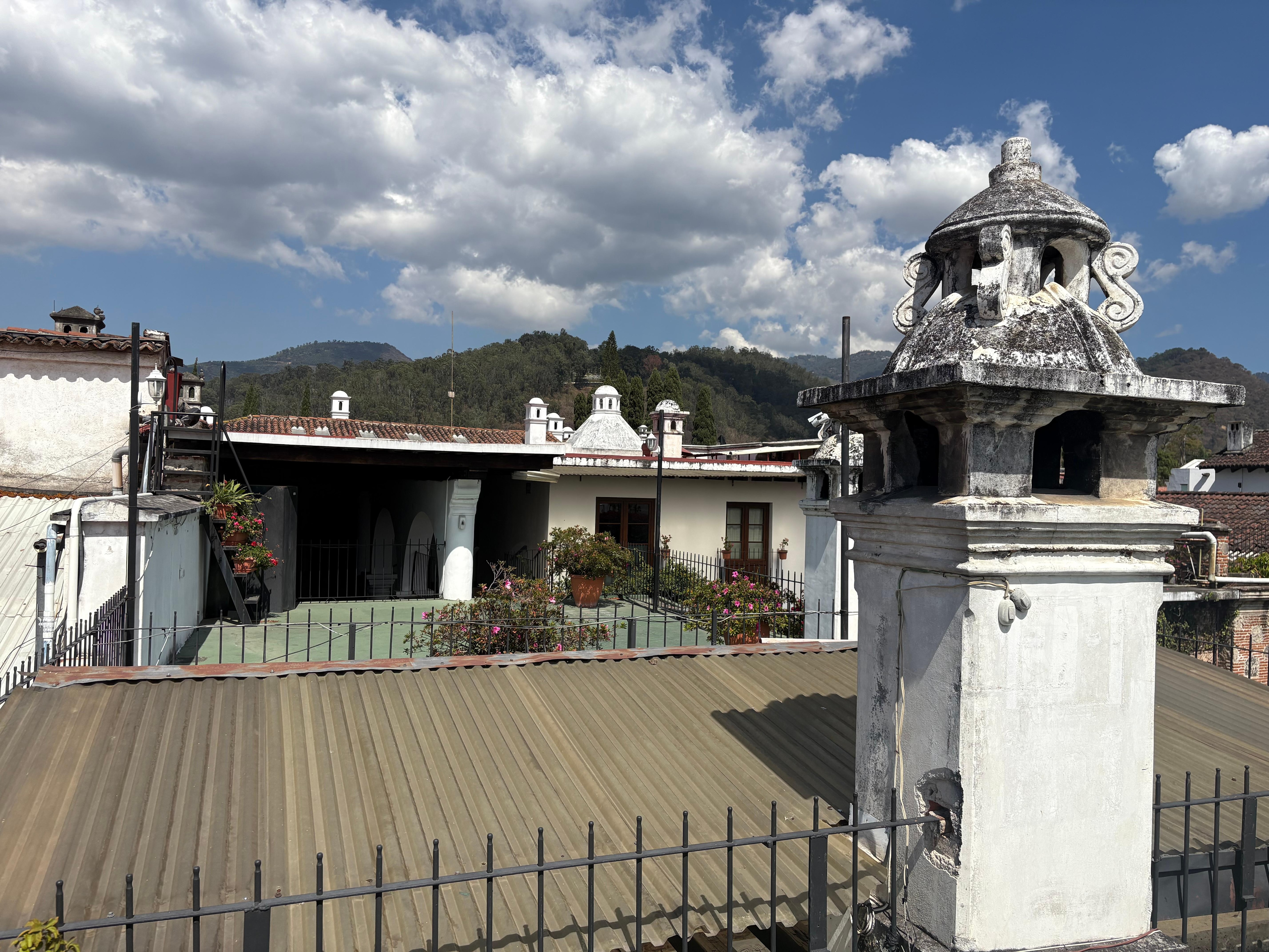 View from the terrace, can see volcanoes 