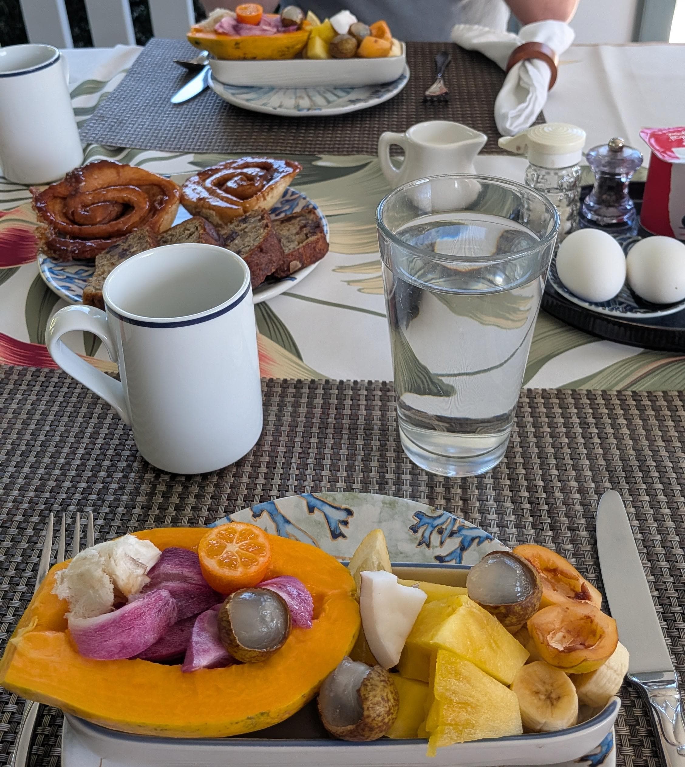This is just one of the breakfasts we had - different baked goods but fruit was always the constant!