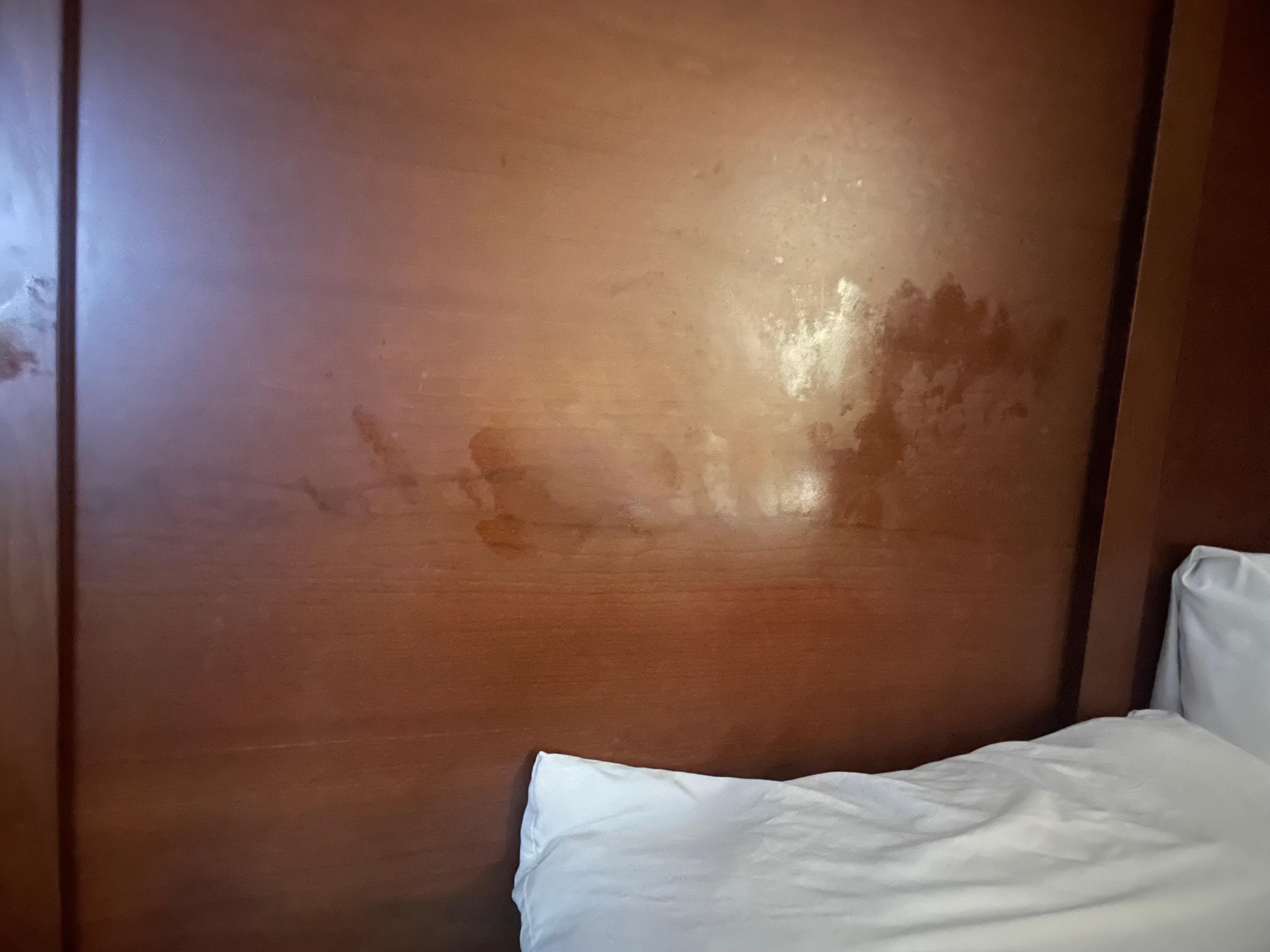The headboard was covered in a greasy film. 