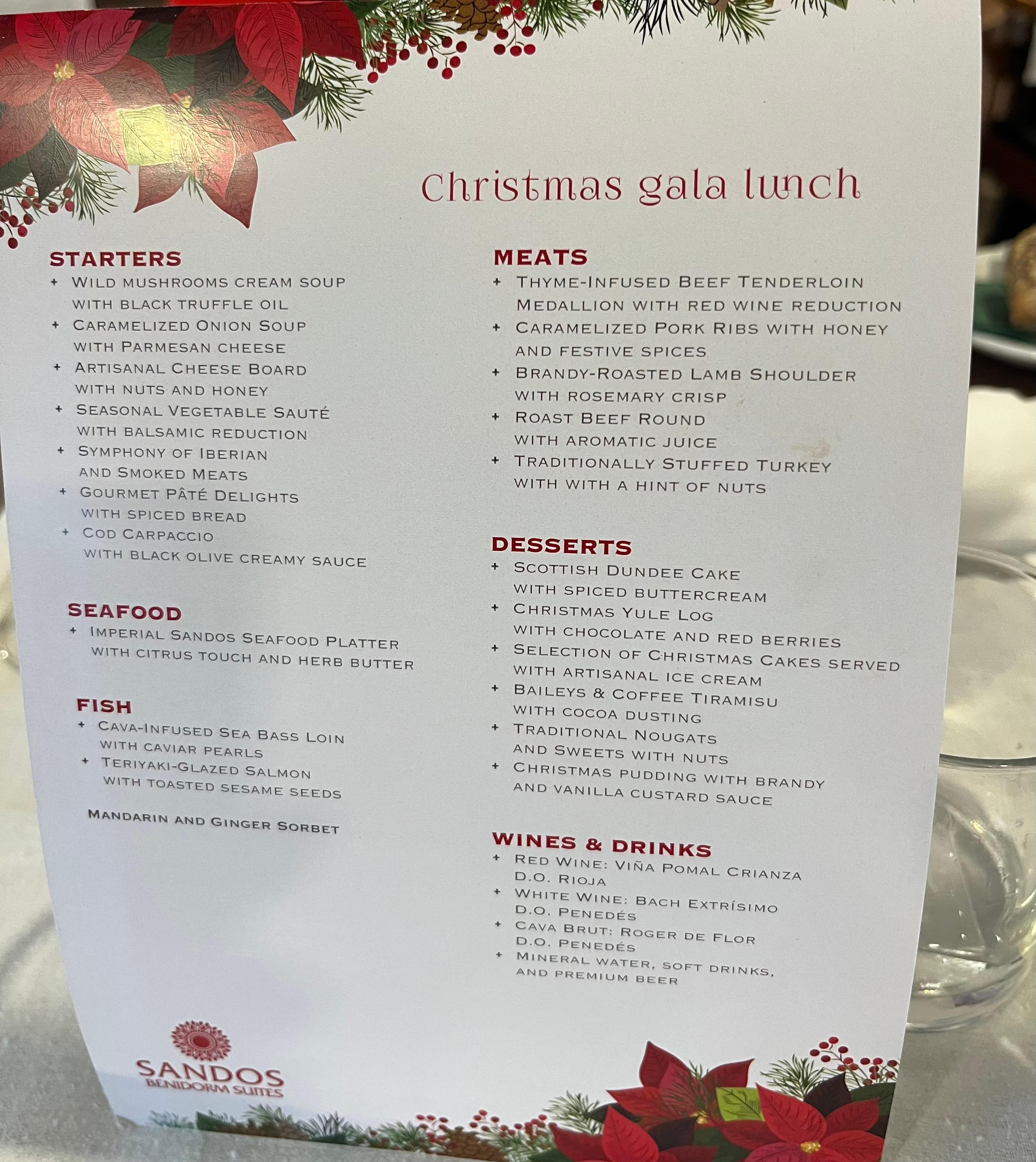 Xmas day gala menu