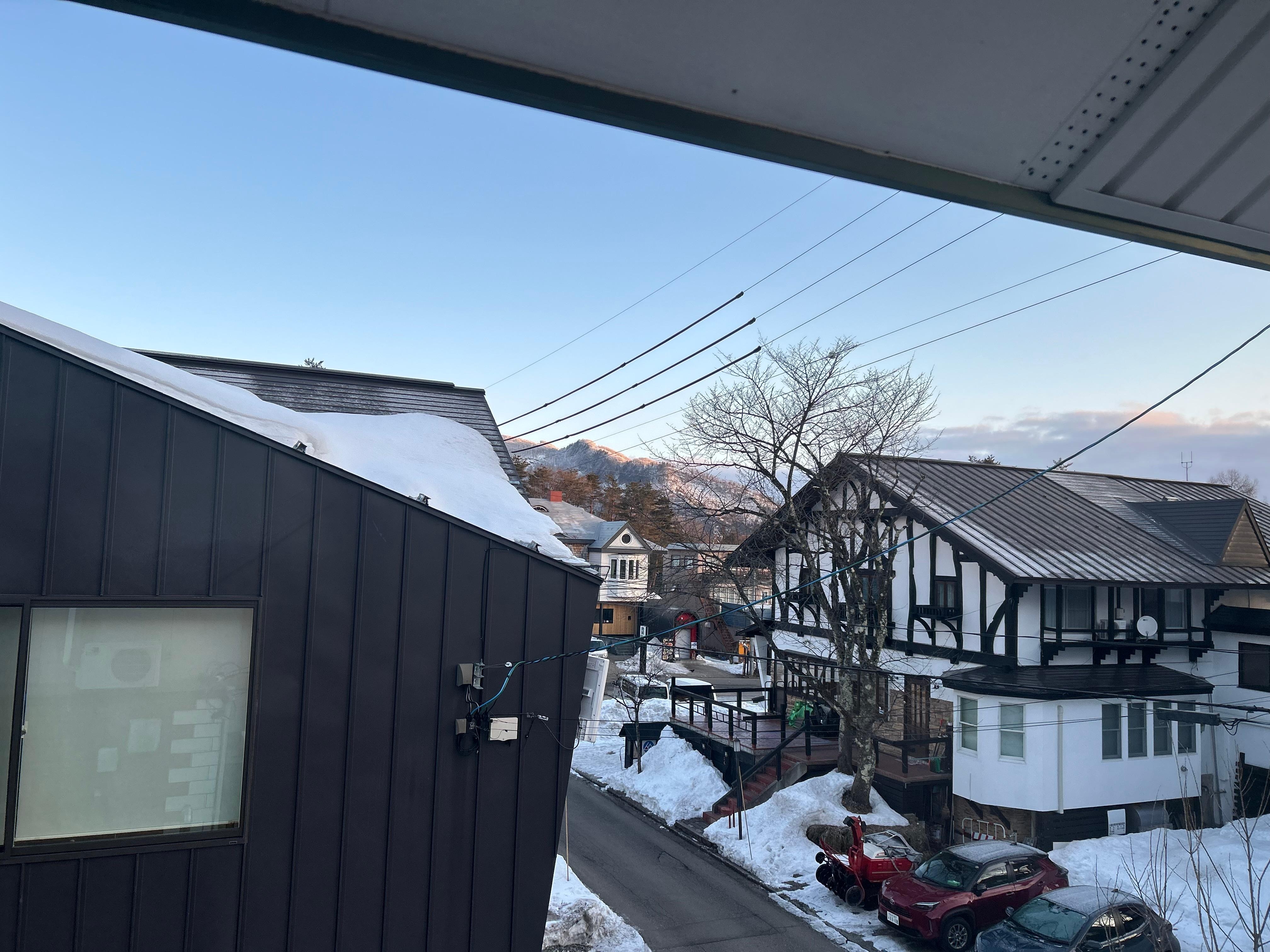 View of the mountains from the window of our room.