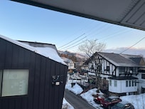 View of the mountains from the window of our room.