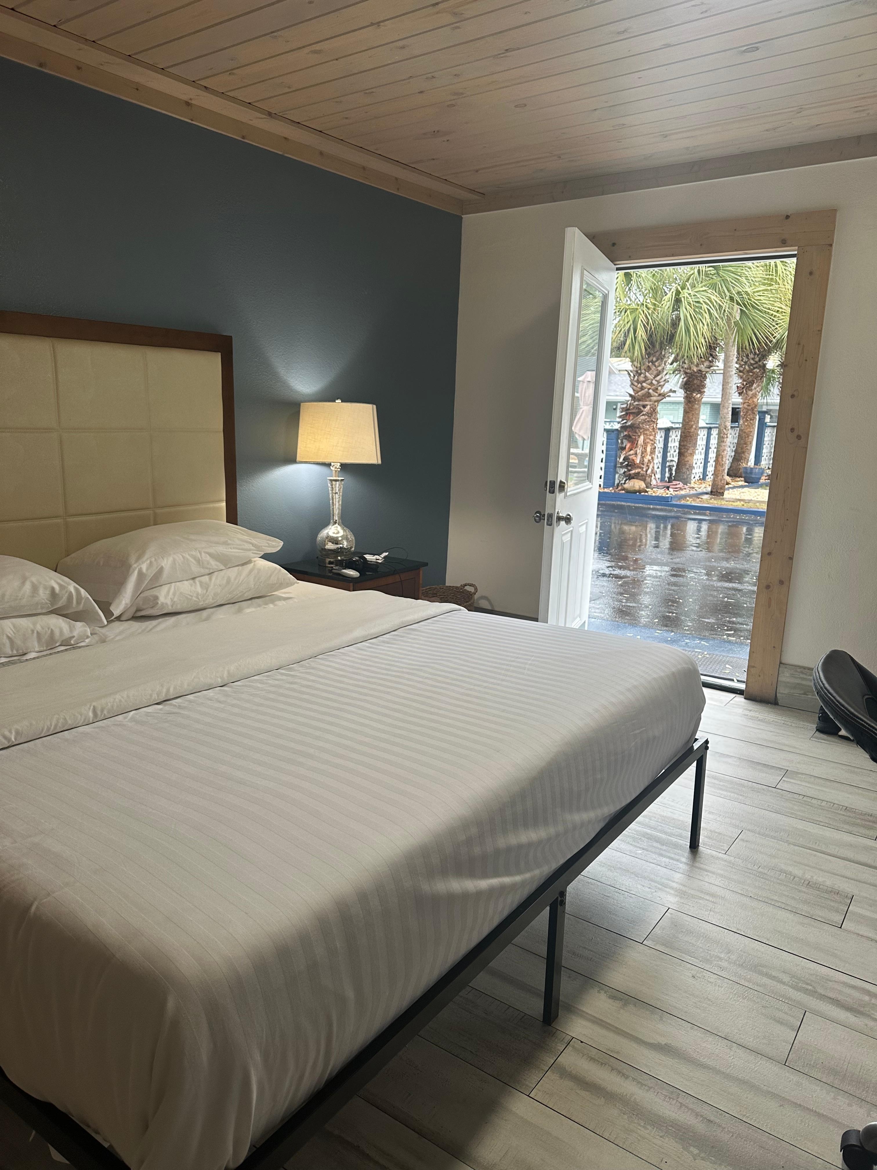 My room king bed, it was storming out and wanted the door open. It was relaxing!