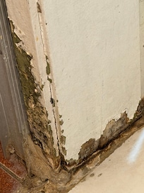 Porta do banheiro toda cheia de lodo , encardida , velha