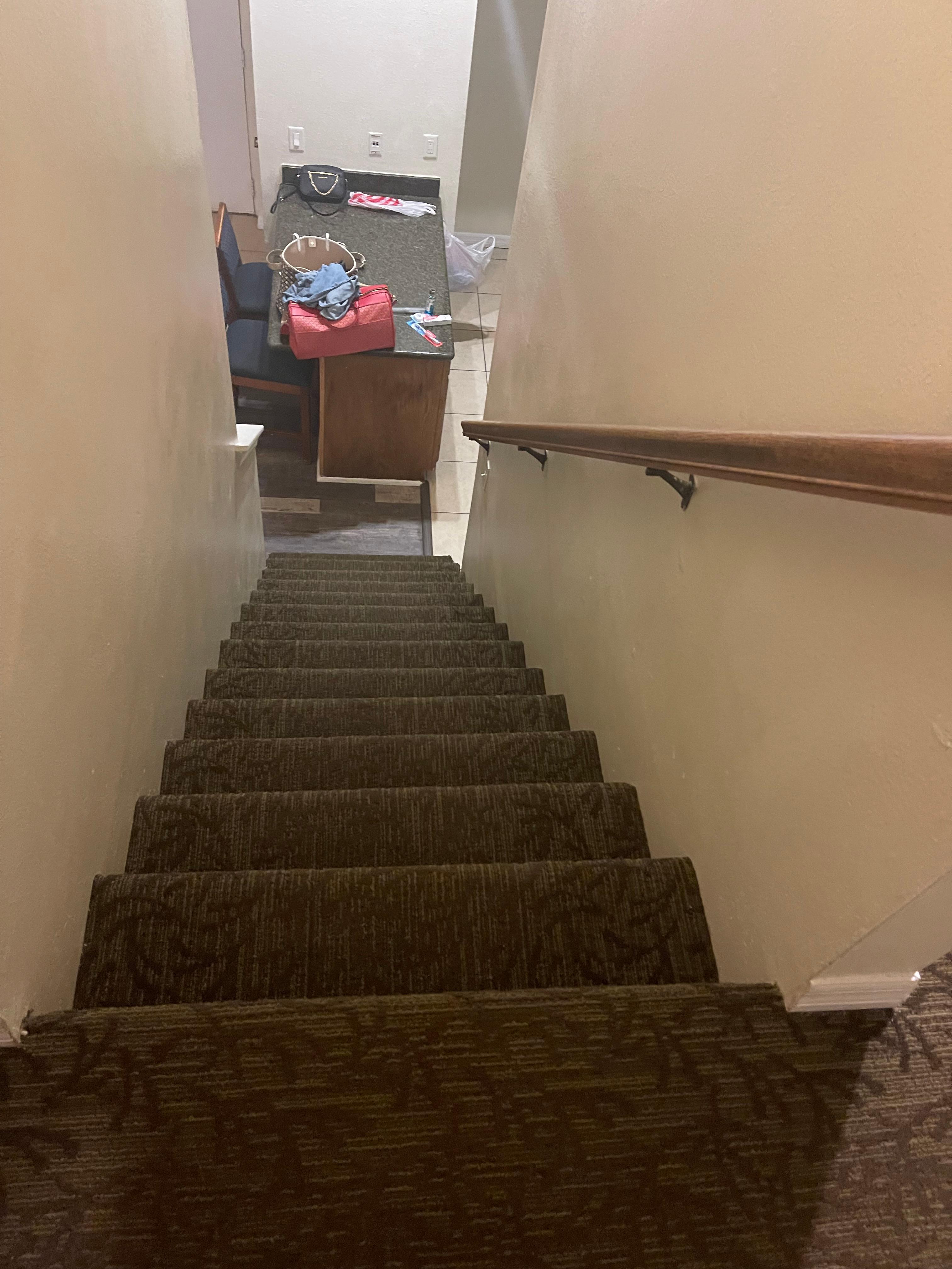Stairs to get to the upstairs bed and bath. 