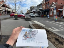 Watercolour street scene of Daylesford