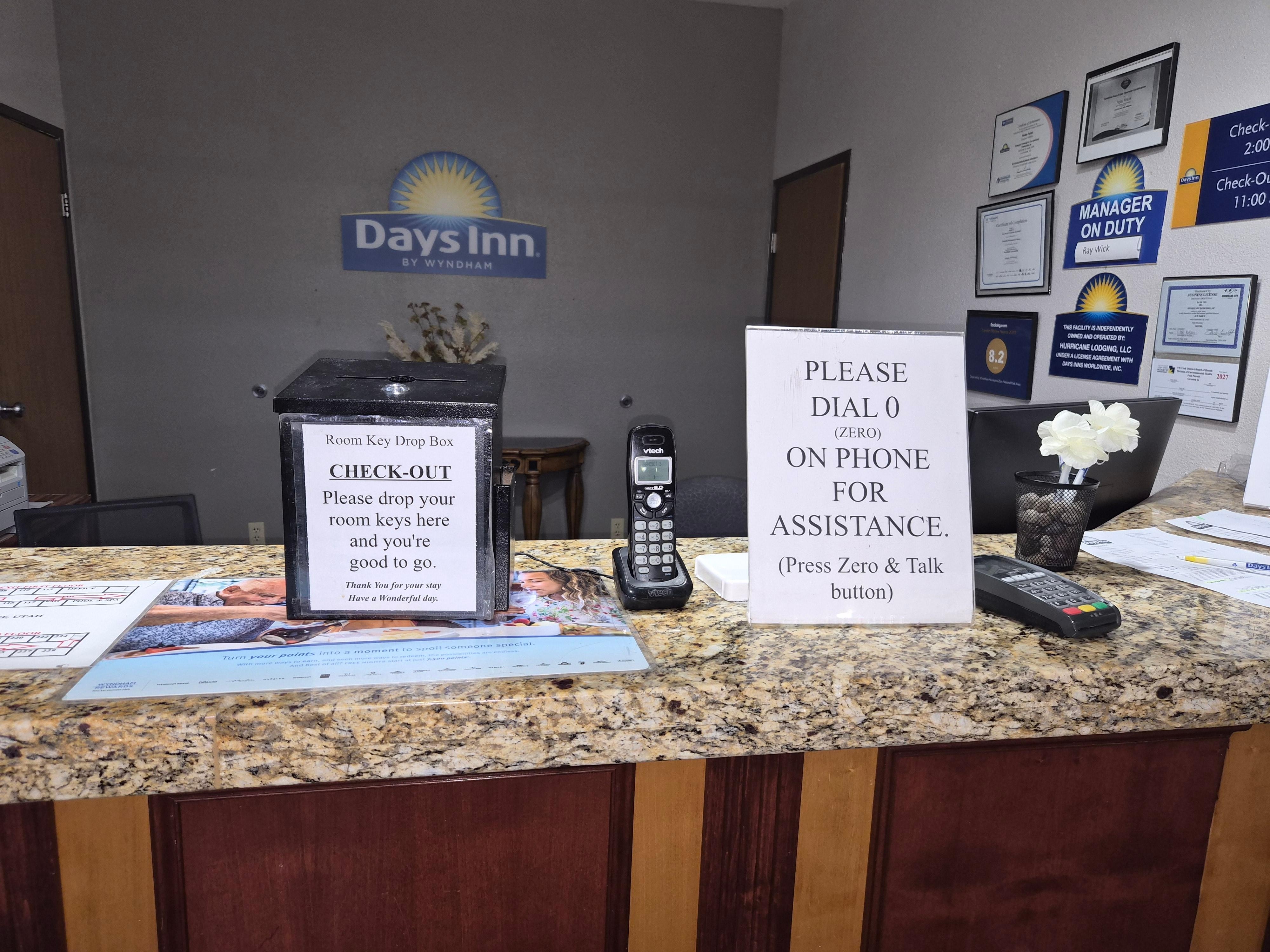 Empty main desk. Repeated calls with their phone did nothing.
