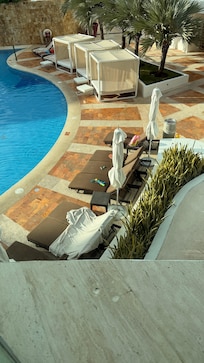 Reserved sunbeds in the morning