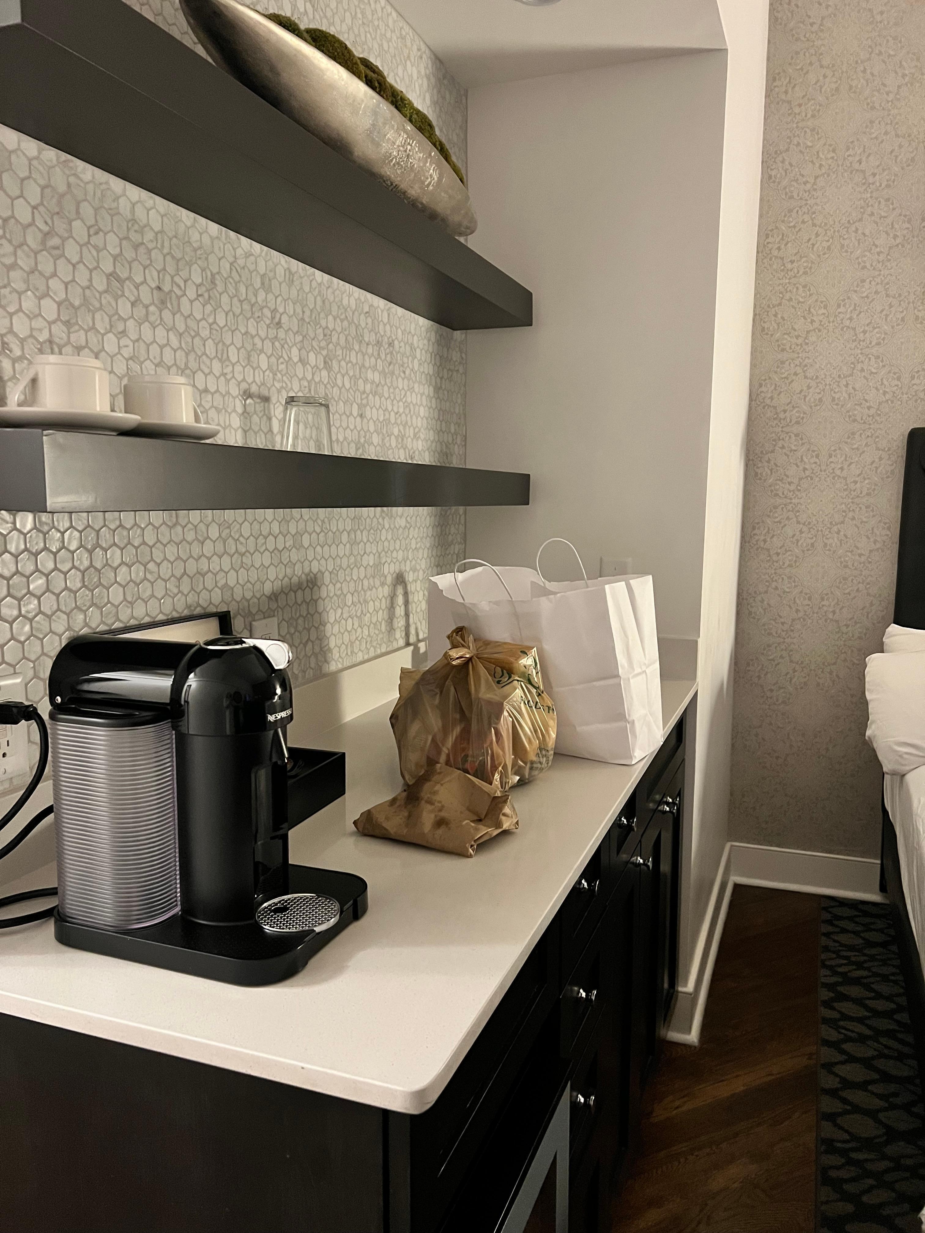 Coffee & fridge kitchenette. 