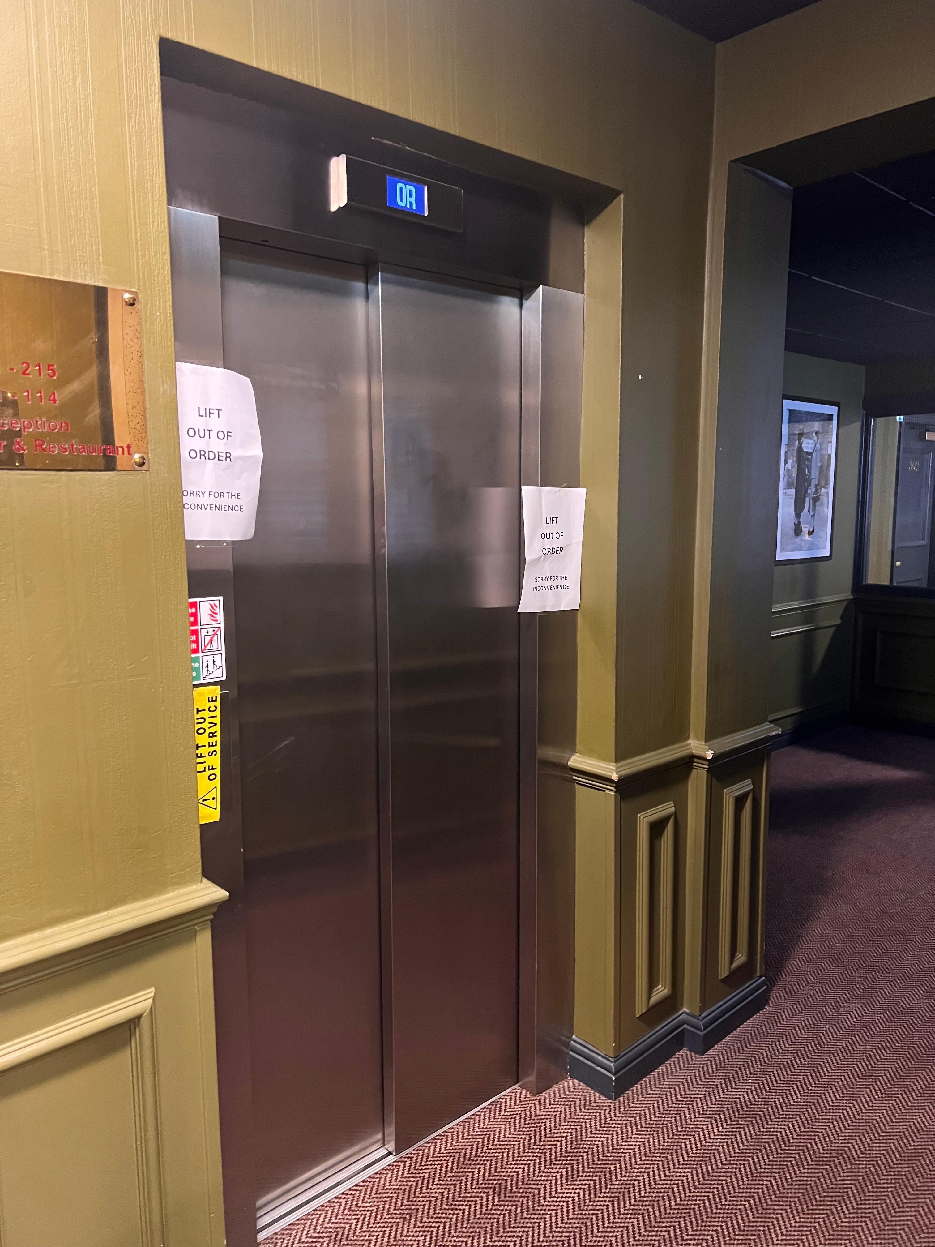 Only one elevator and out of service for duration of our stay. 