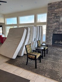 old dirty mattresses in the lobby. the stairwells are also stuffed with mattresses that look worse.
