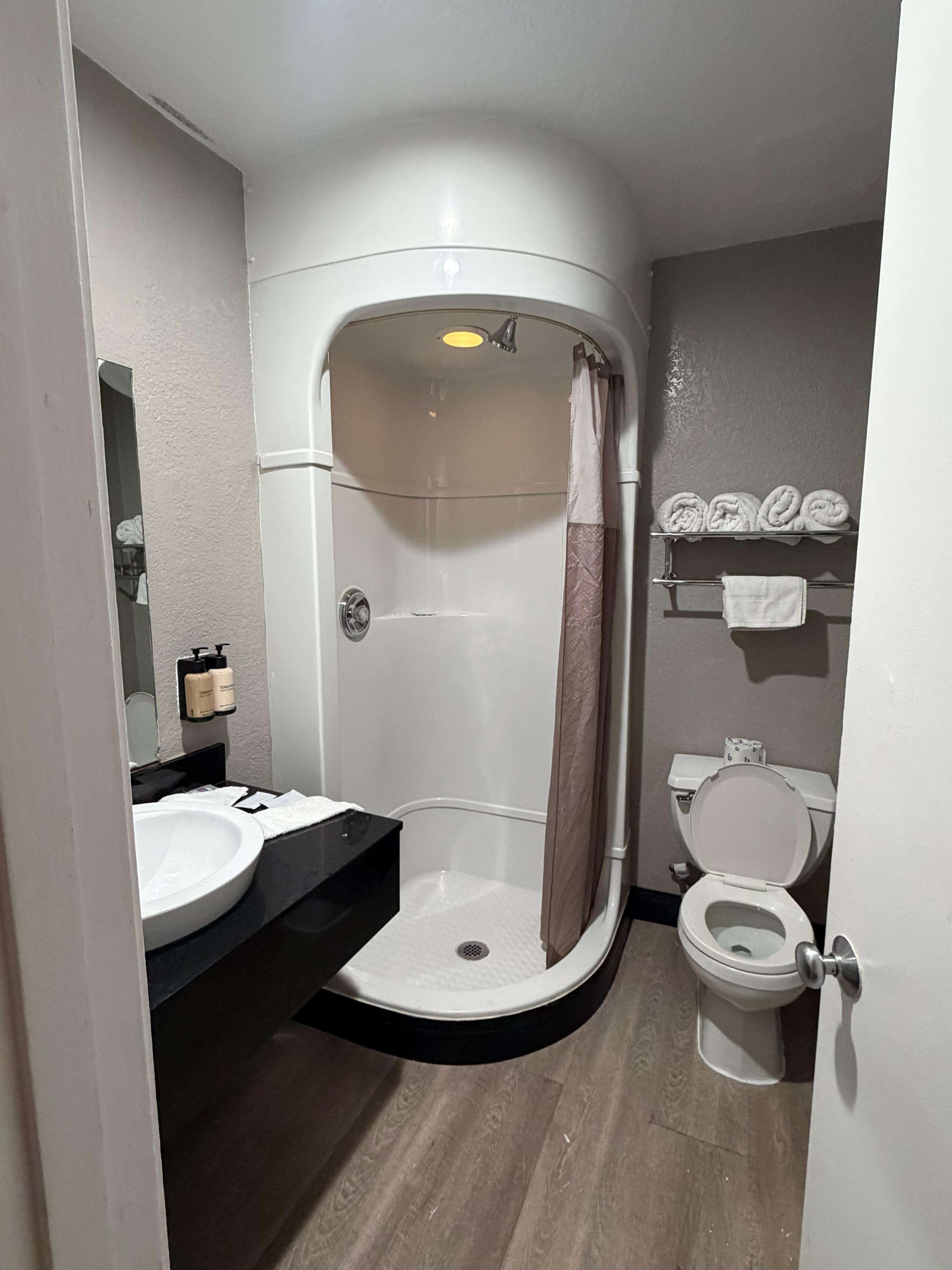 Bathroom was clean but exhaust fan stays on with light. Annoying. 