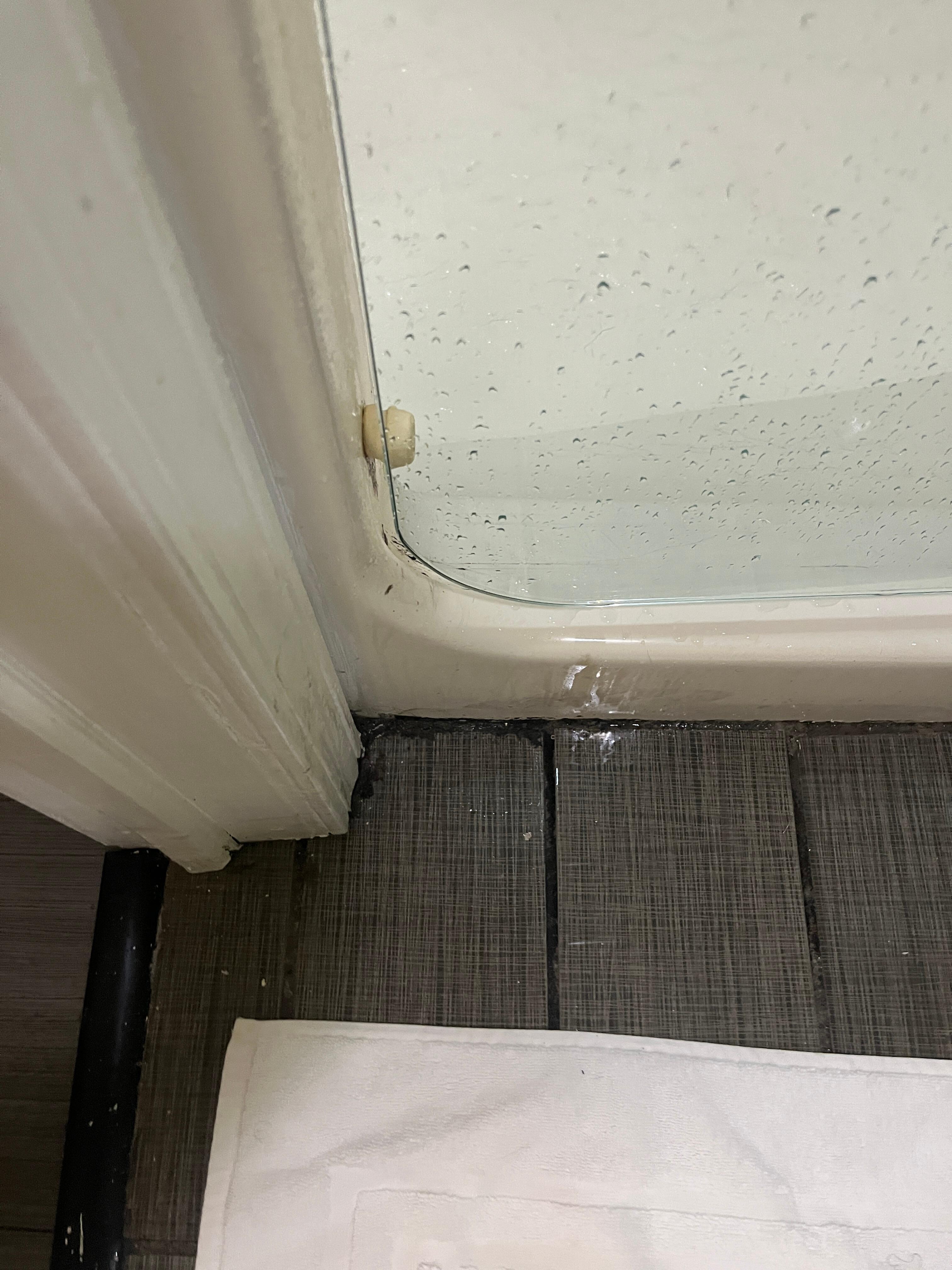 No shower sealant, water everywhere.