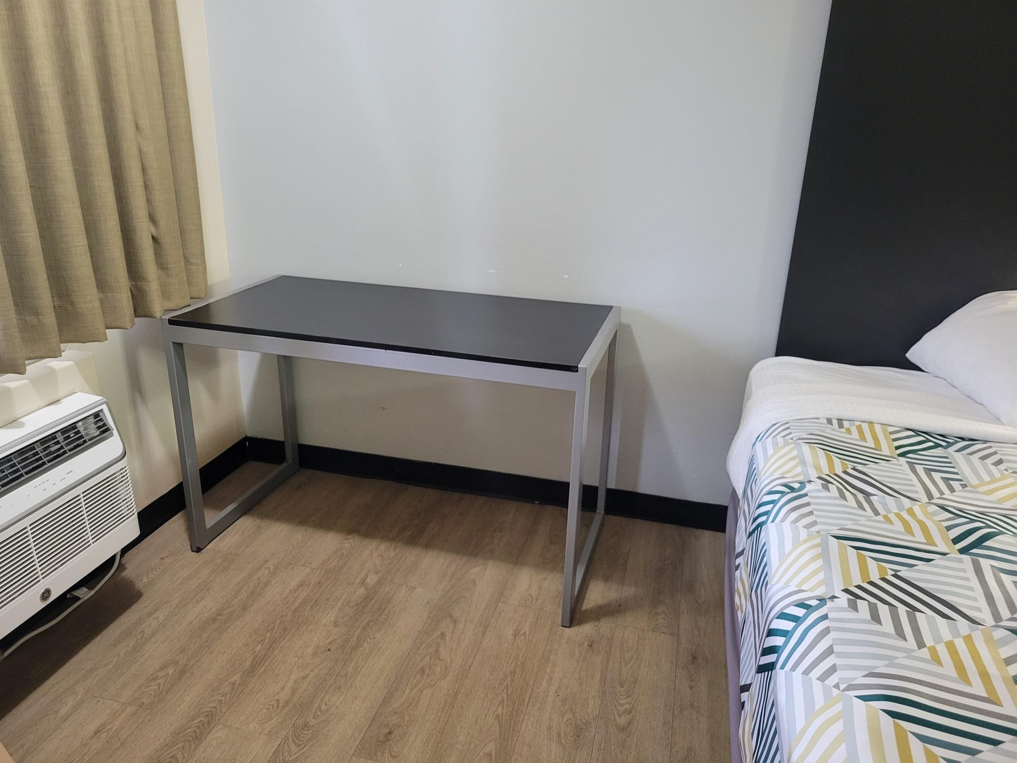 No chair for the desk. Asked for it. Staff said they don't have any because they break.