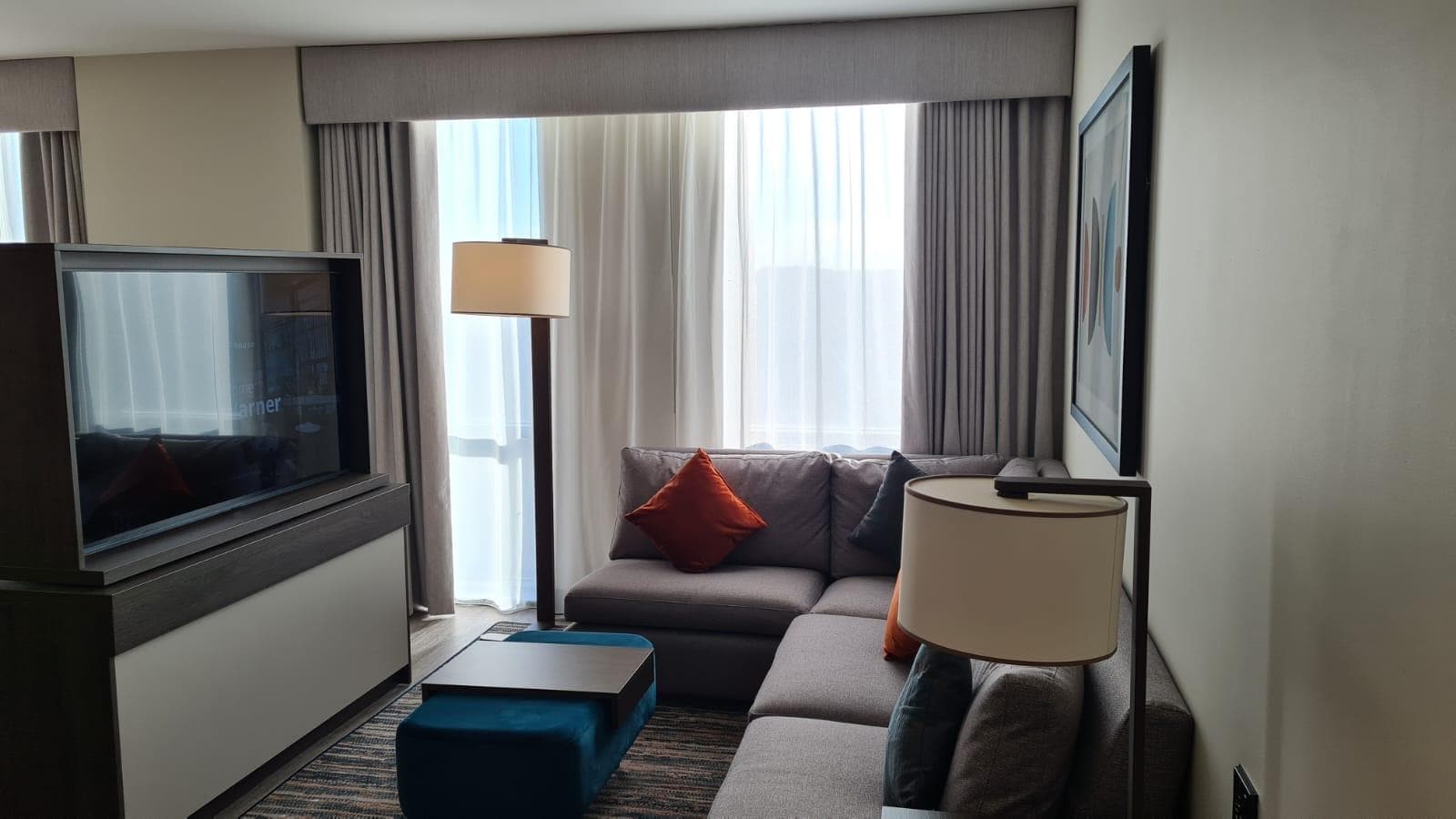 Sofa area (TV rotates to face the bed) 