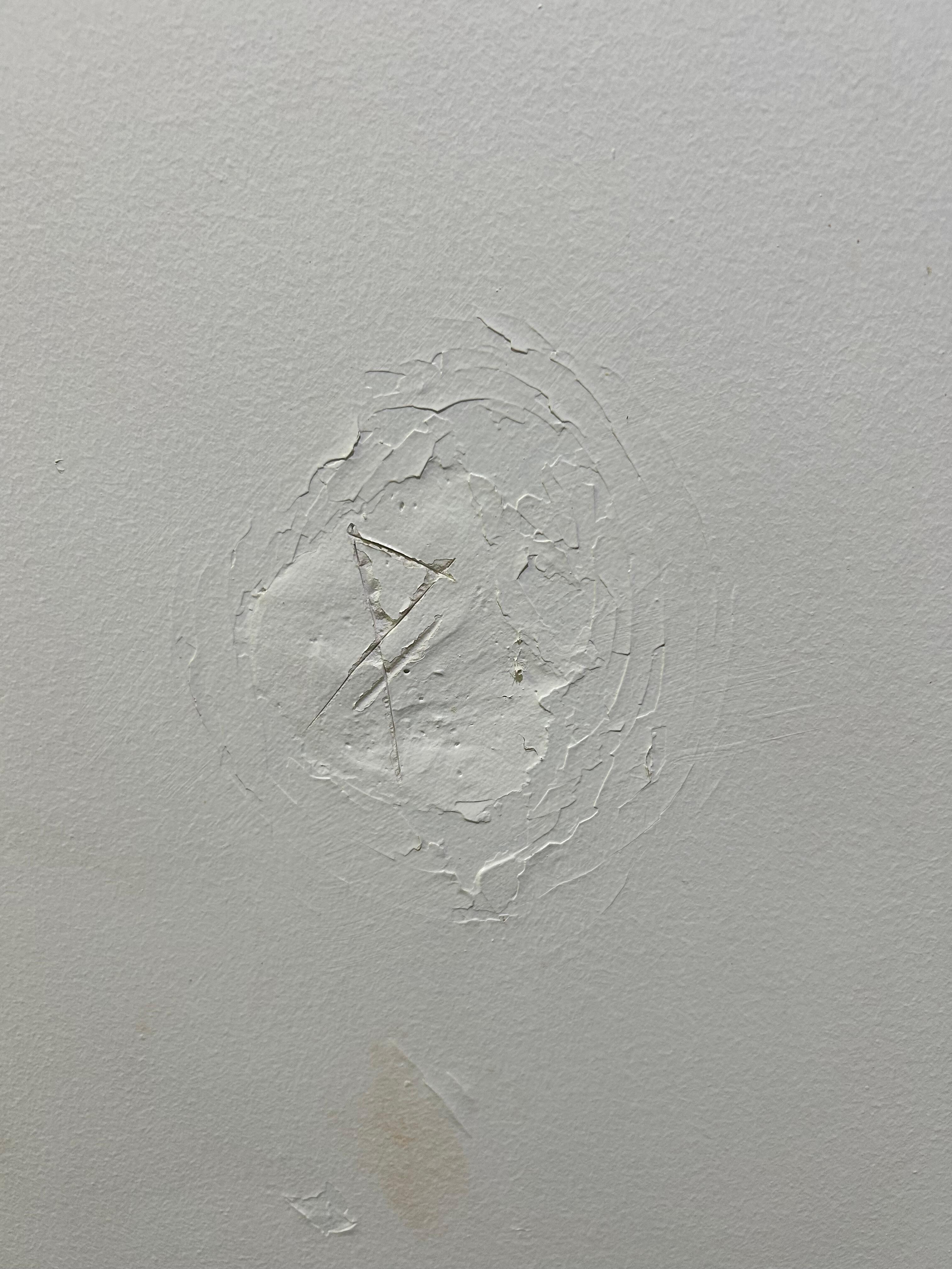 A hole in the bathroom door that was patched.