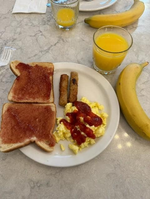 Complementary breakfast. (my daughter's plate, ignore the ketchup please.)