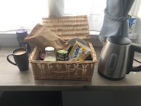 Breakfast is delivered to your room in a basket. There’s also a variety of tea, milk, sugar and coffee available. (I bought the hot chocolate myself though.)