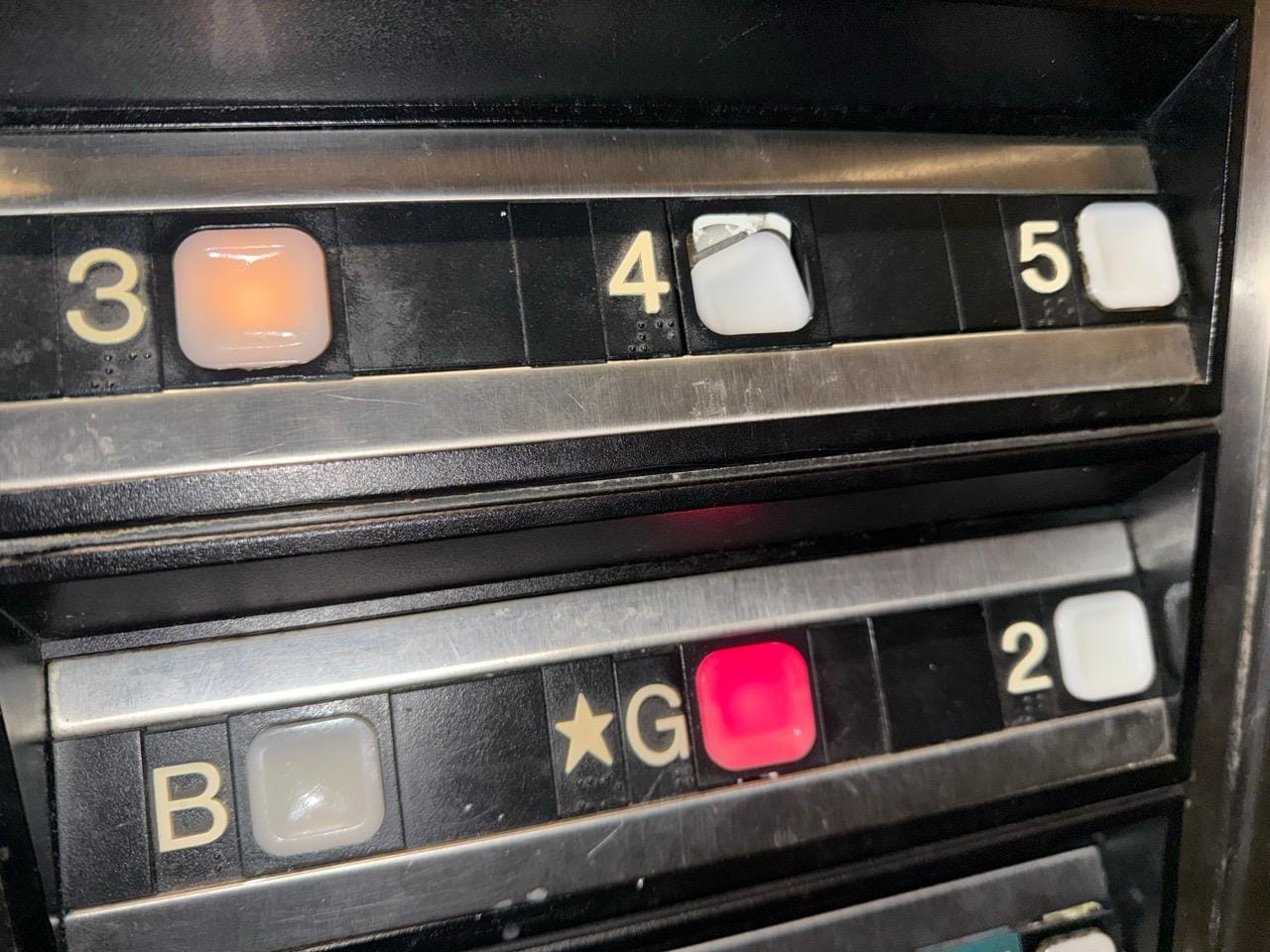 I am so glad I wasn't on the fourth floor. The button didn't work. And floor three was always pressed - a stop on floor 3 every ride.