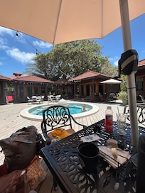 Photo from our breakfast table facing the rooms.