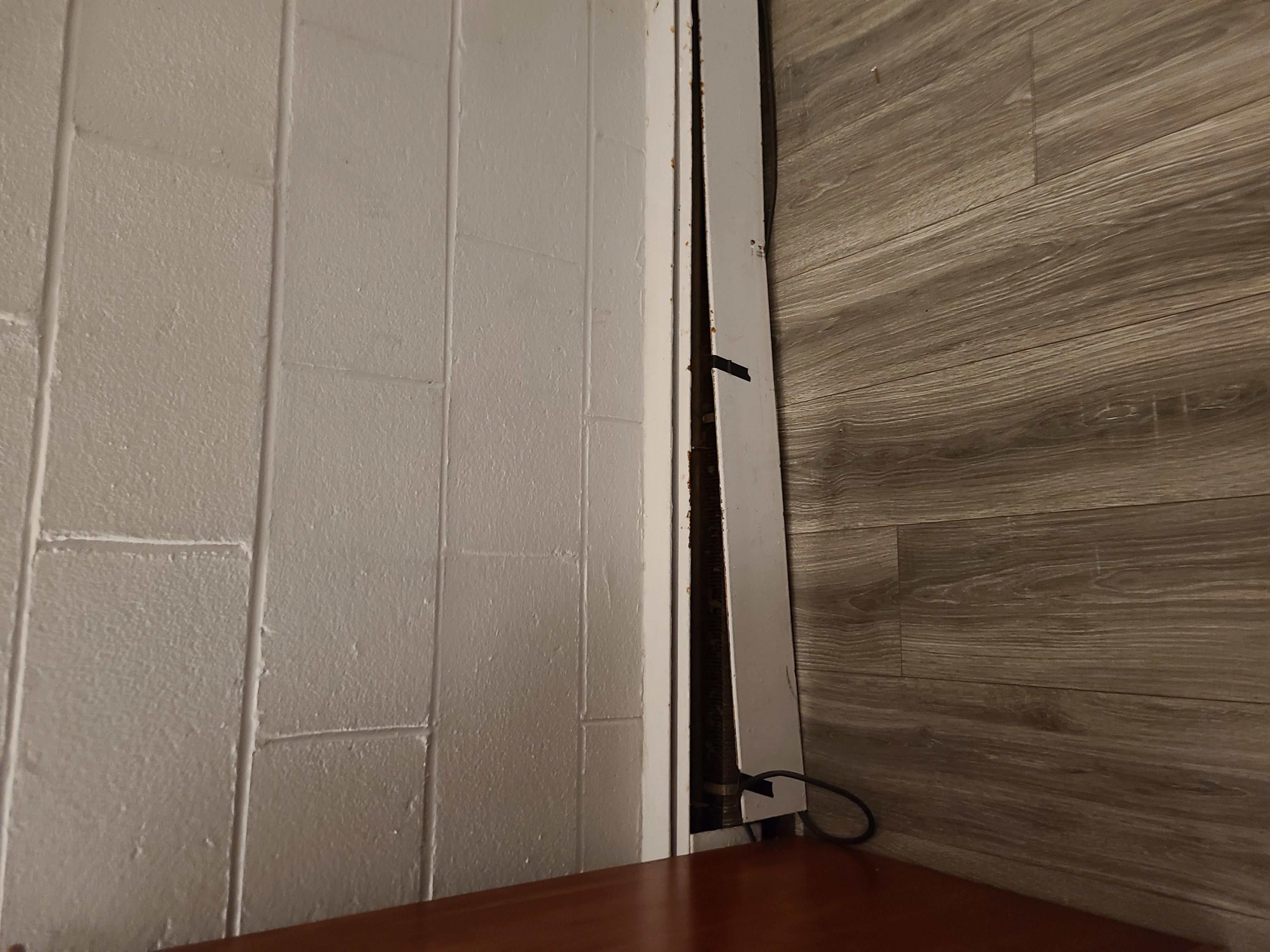 Flooring and wallboard coming apart. Extremely dirty