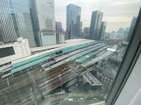 View from room… fascinating at night! A slight noise from railway but quite overnight.