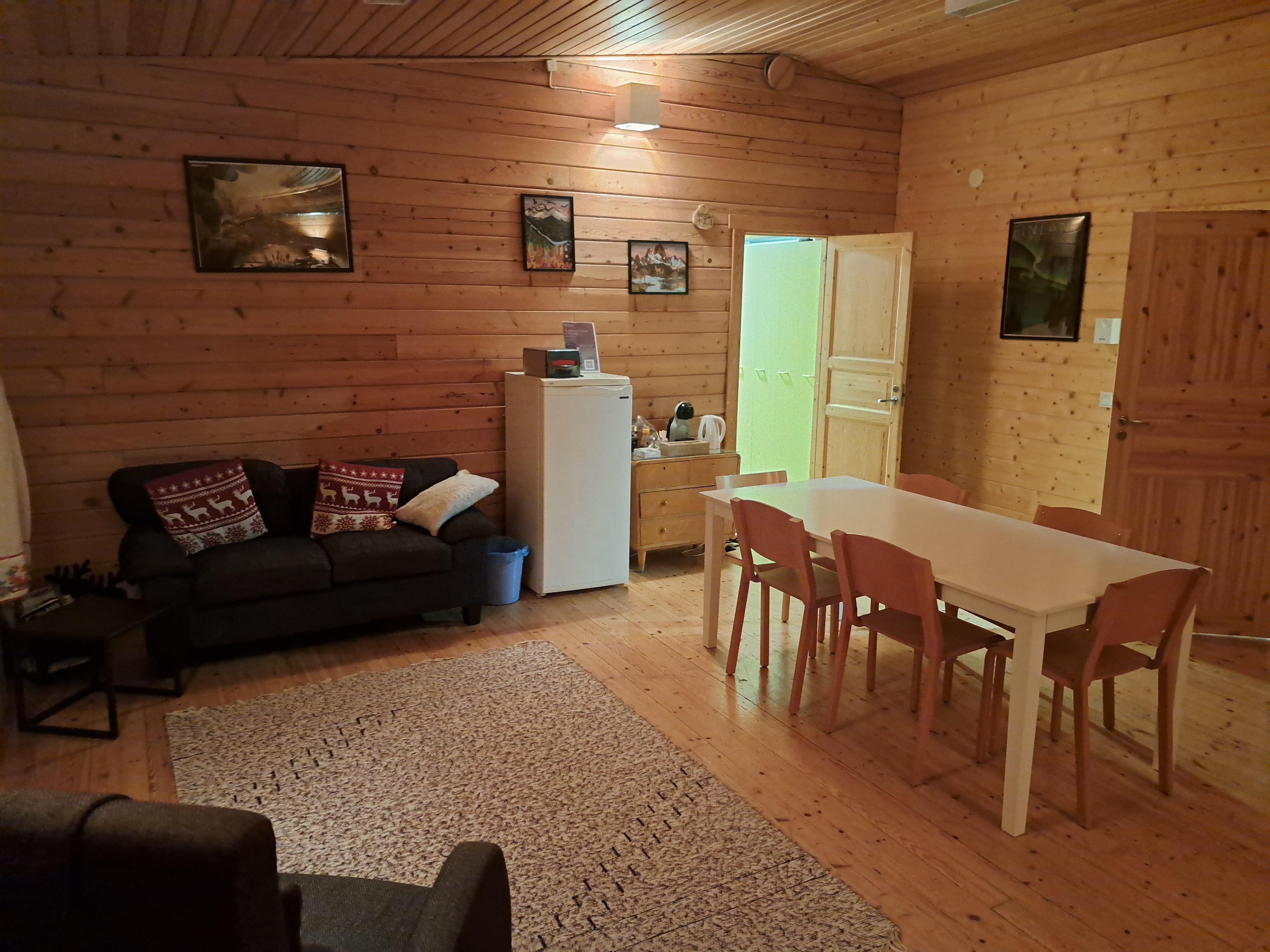 communal sitting/eating area with fridge & kettle