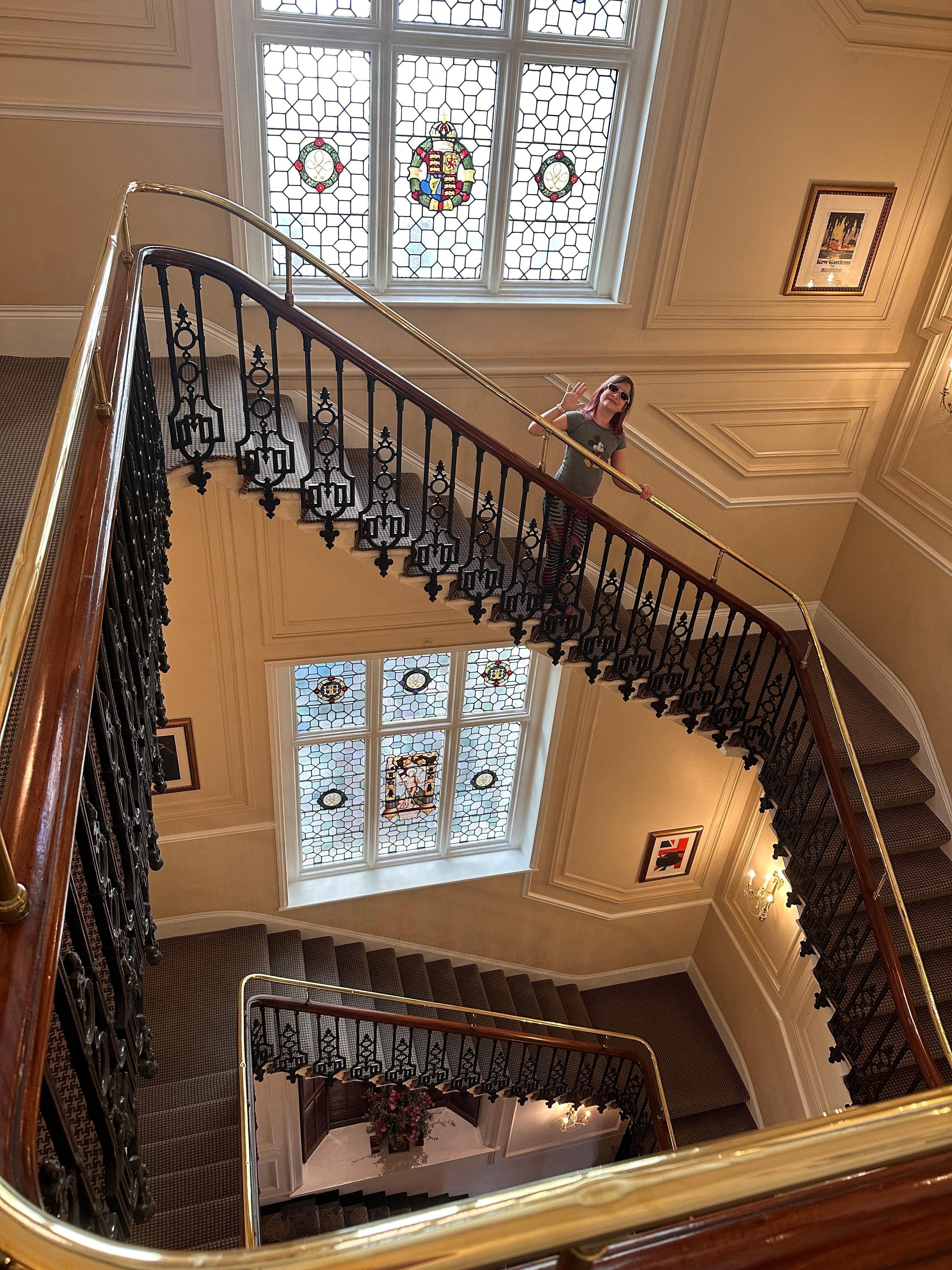 Stairwells had stain glass panels